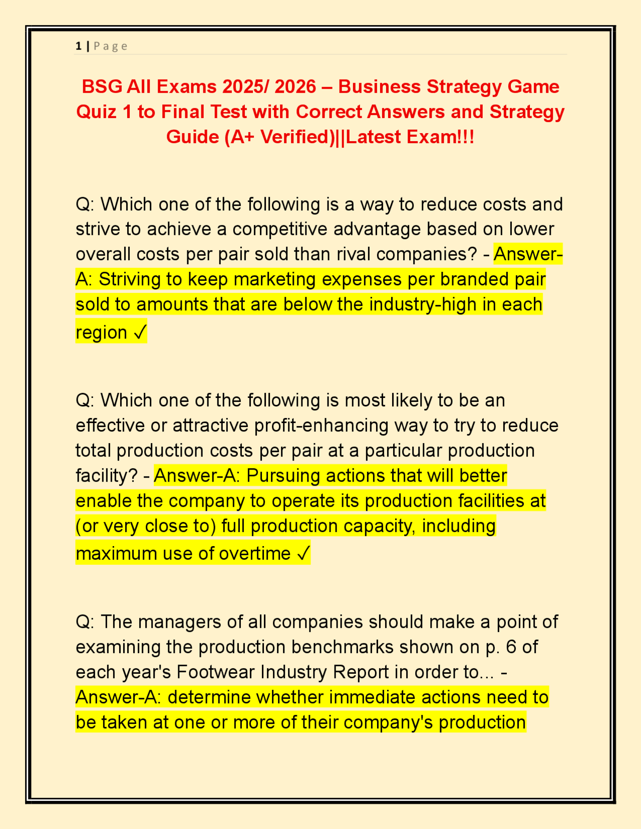 BSG All Exams 2025/2026 – Business Strategy Game Quiz 1 to Final Test ...