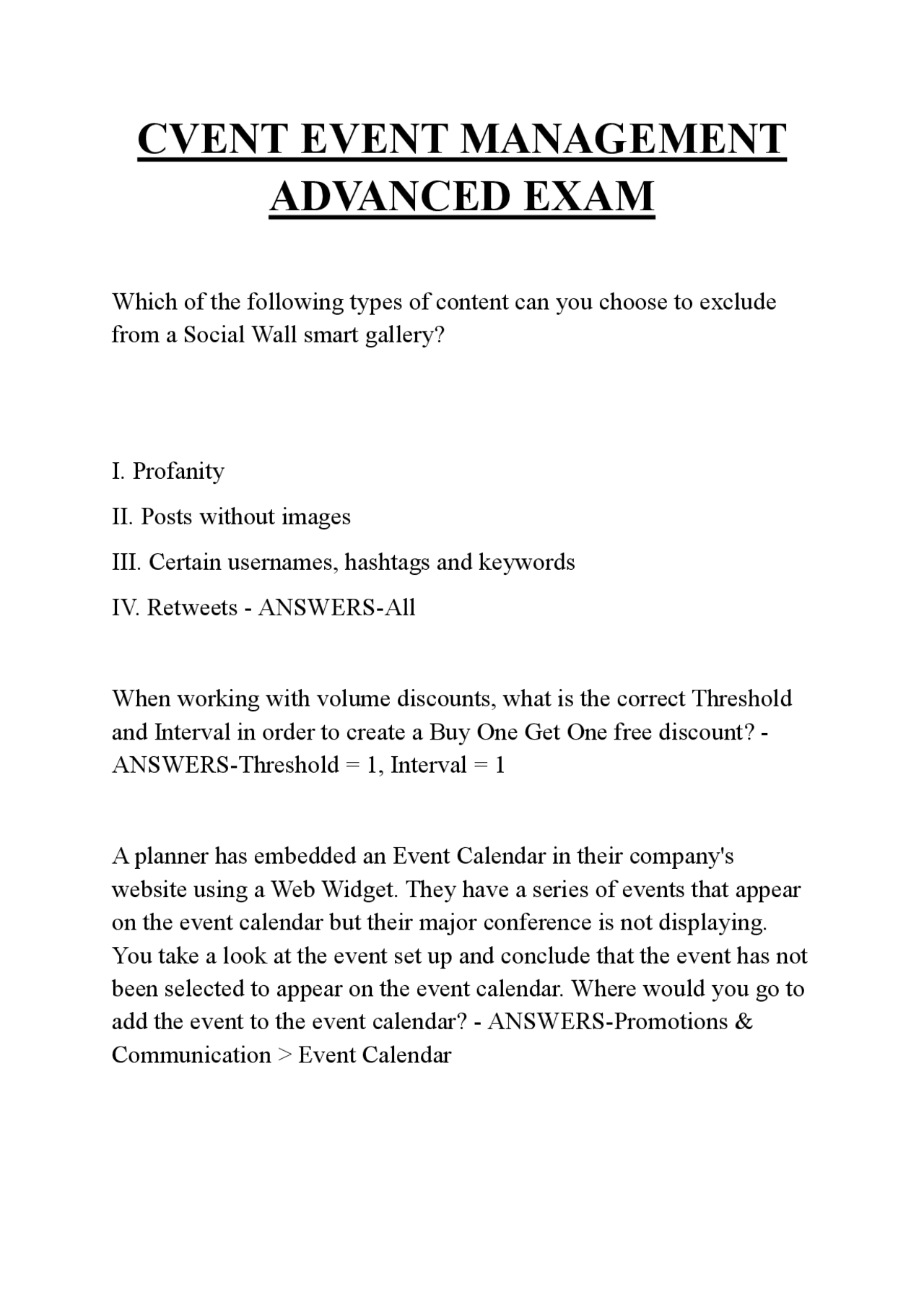 CVENT Event Management Advanced Exam Questions and Answers | Exams ...