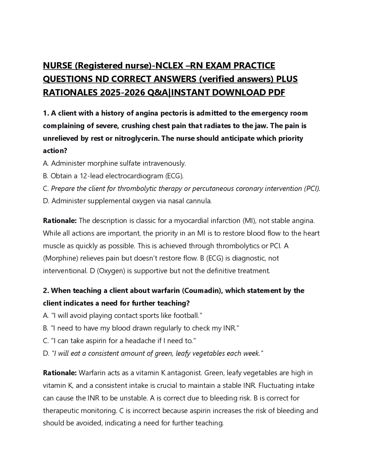 NCLEX-RN Exam Practice Questions and Answers 2025-2026 - Prof. Shimary ...
