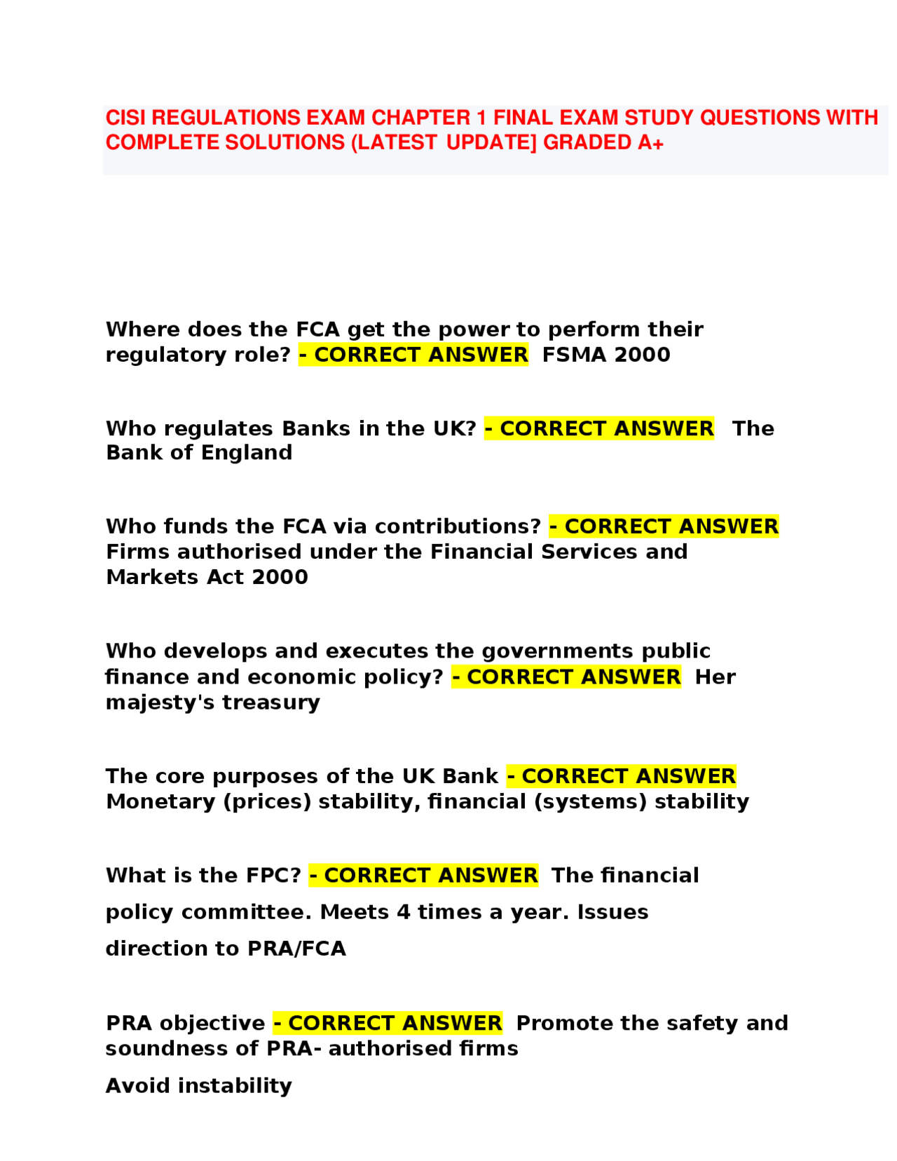 CISI Regulations Exam: Chapter 1 - Final Exam Study Questions | Exams ...
