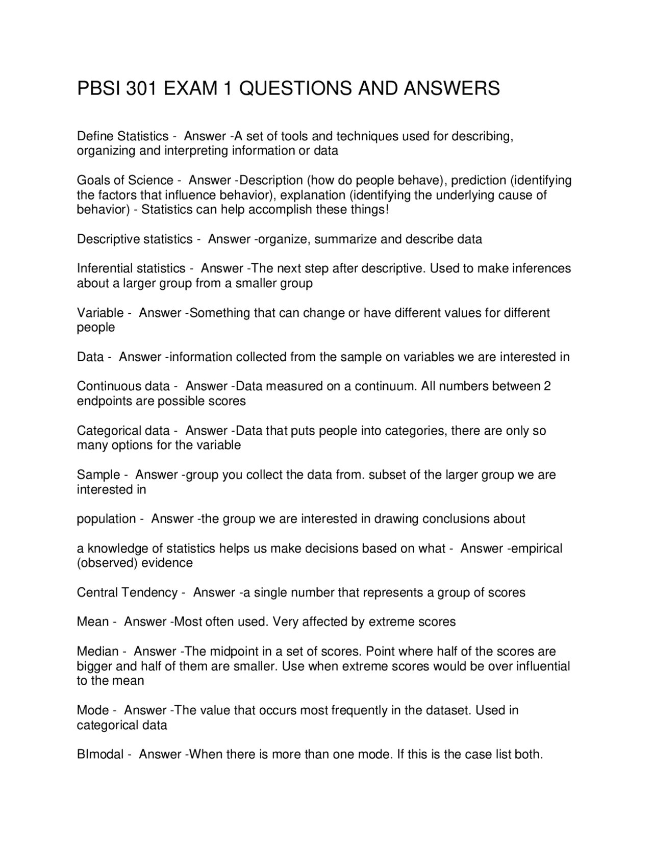 PBSI 301 EXAM 1 QUESTIONS AND ANSWERS | Exams Nursing | Docsity