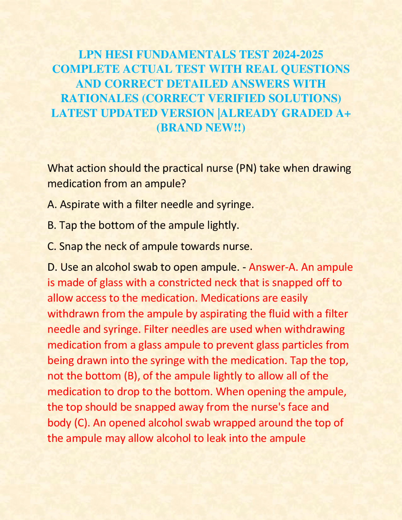 Fundamentals Practice Questions and Answers 2024-2025 | Exams Nursing ...