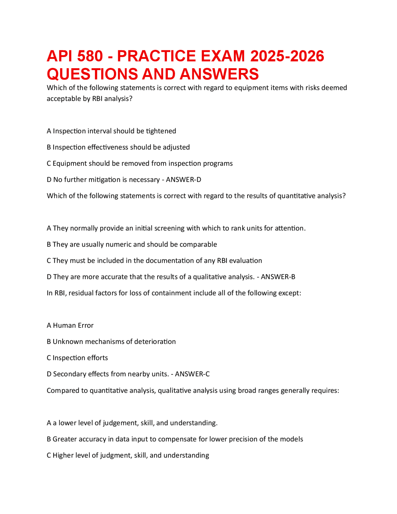 API 580 - PRACTICE EXAM 2025-2026 QUESTIONS AND ANSWERS | Exams ...