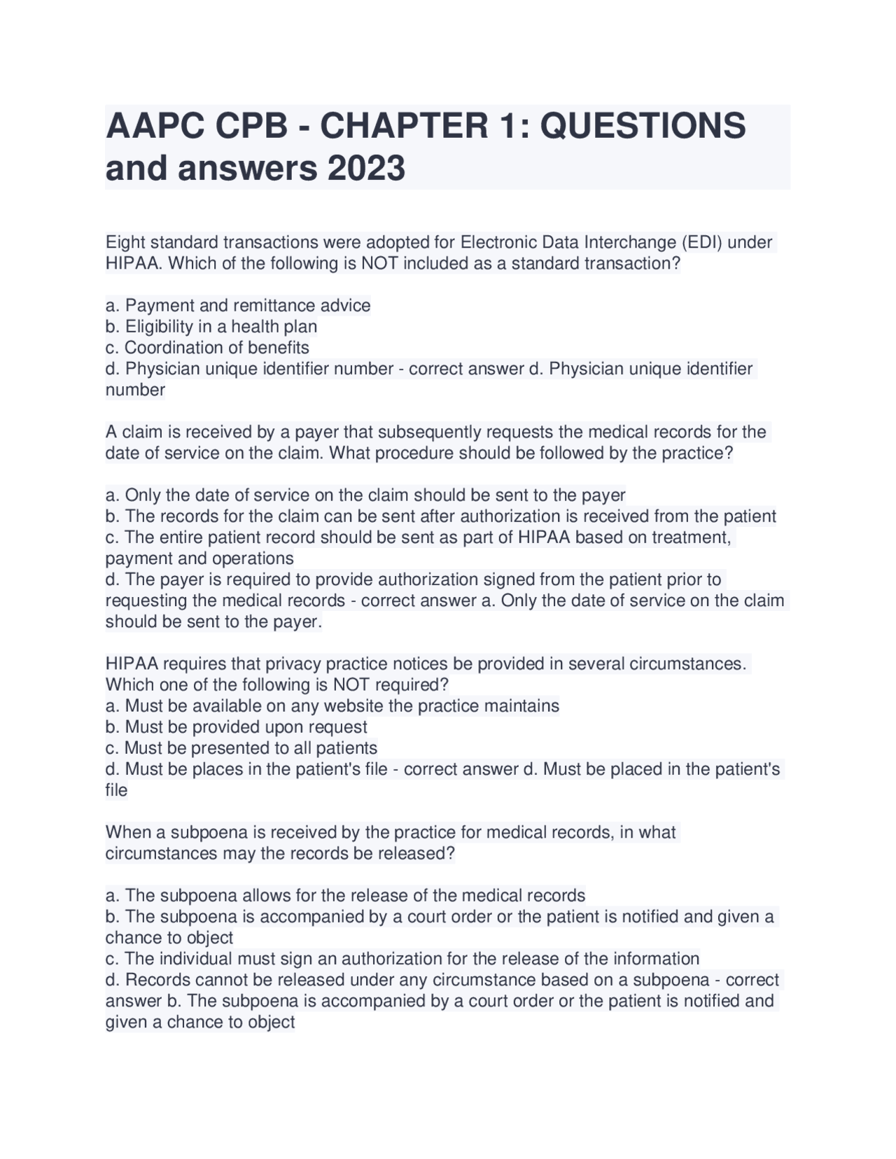 AAPC CPB Exam Questions and Answers 2023 | Exams Advanced Education ...