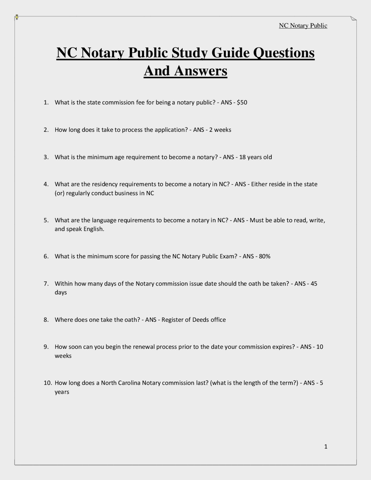 NC Notary Public Exam Q&A Study Guide | Exams Law | Docsity