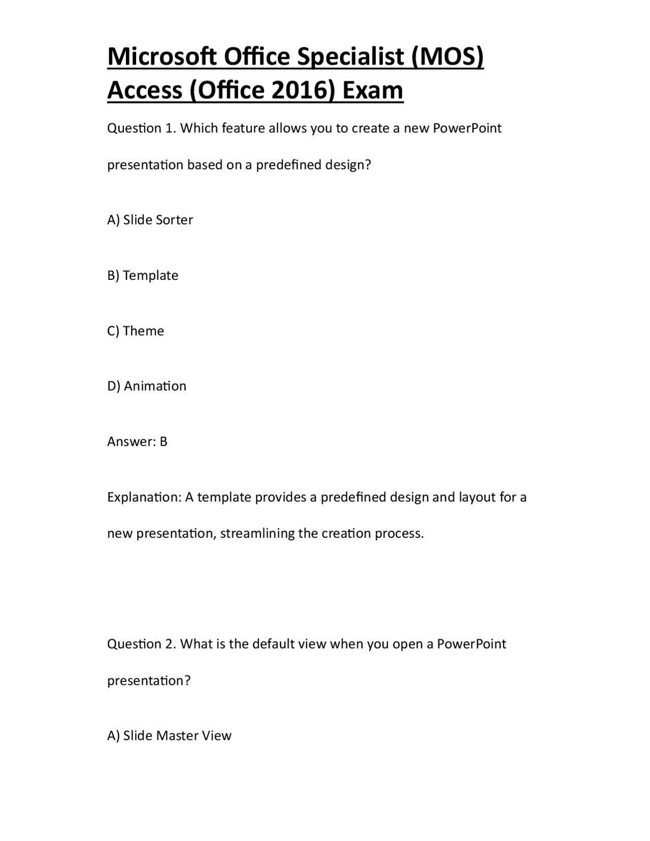 Microsoft Office Specialist (MOS) Access (Office 2016) Exam | Exams ...