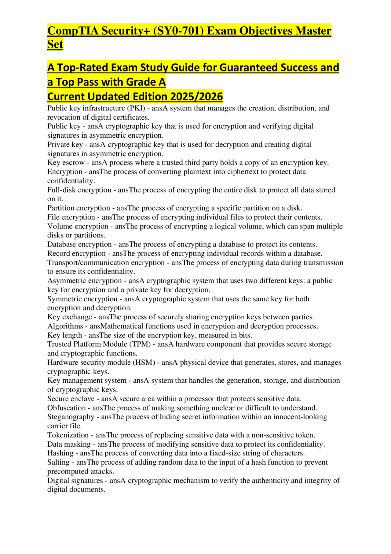 CompTIA Security+ (SY0-701) Exam Objectives Master Set: 2025/2026 Study ...