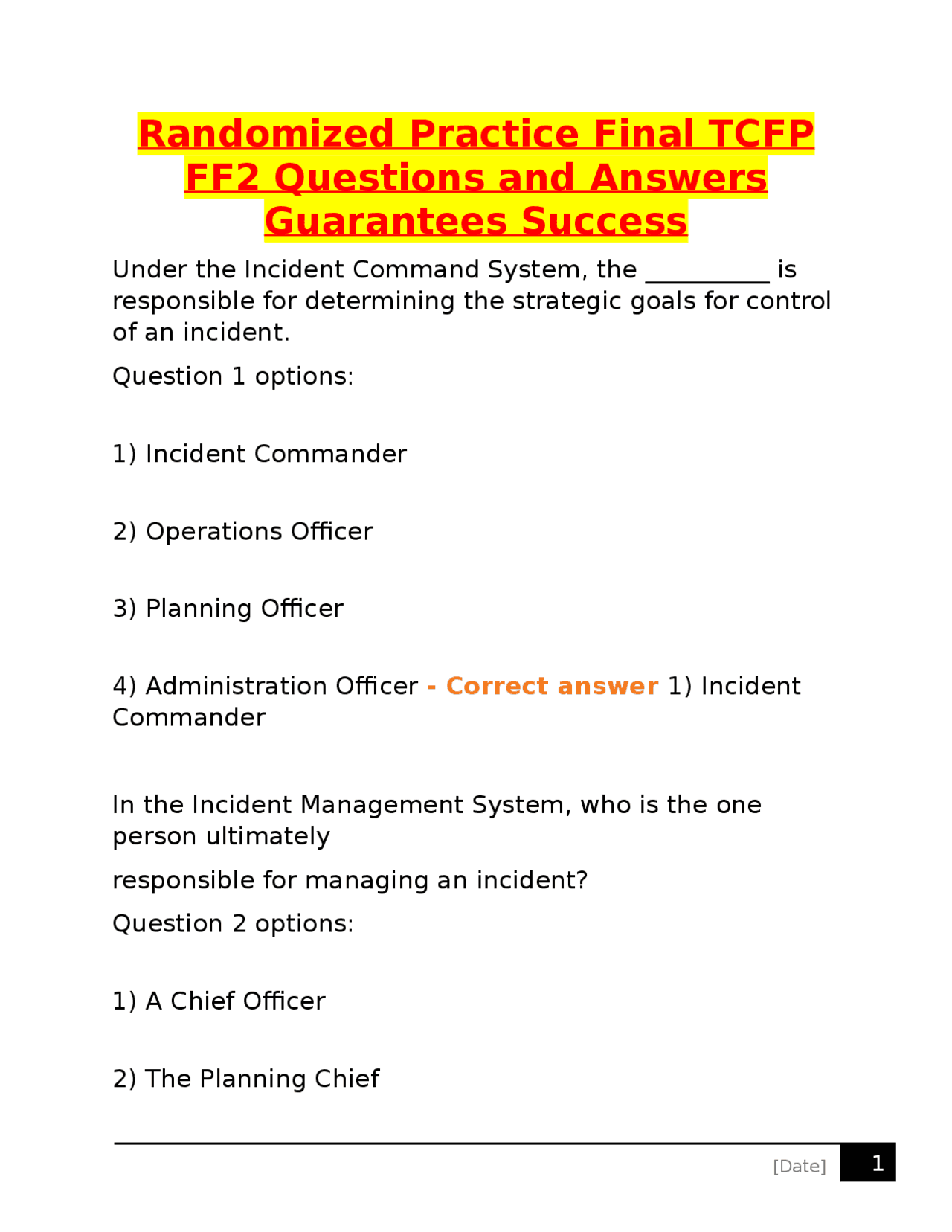 Randomized Practice Final TCFP FF2 Questions and Answers Guarantees ...