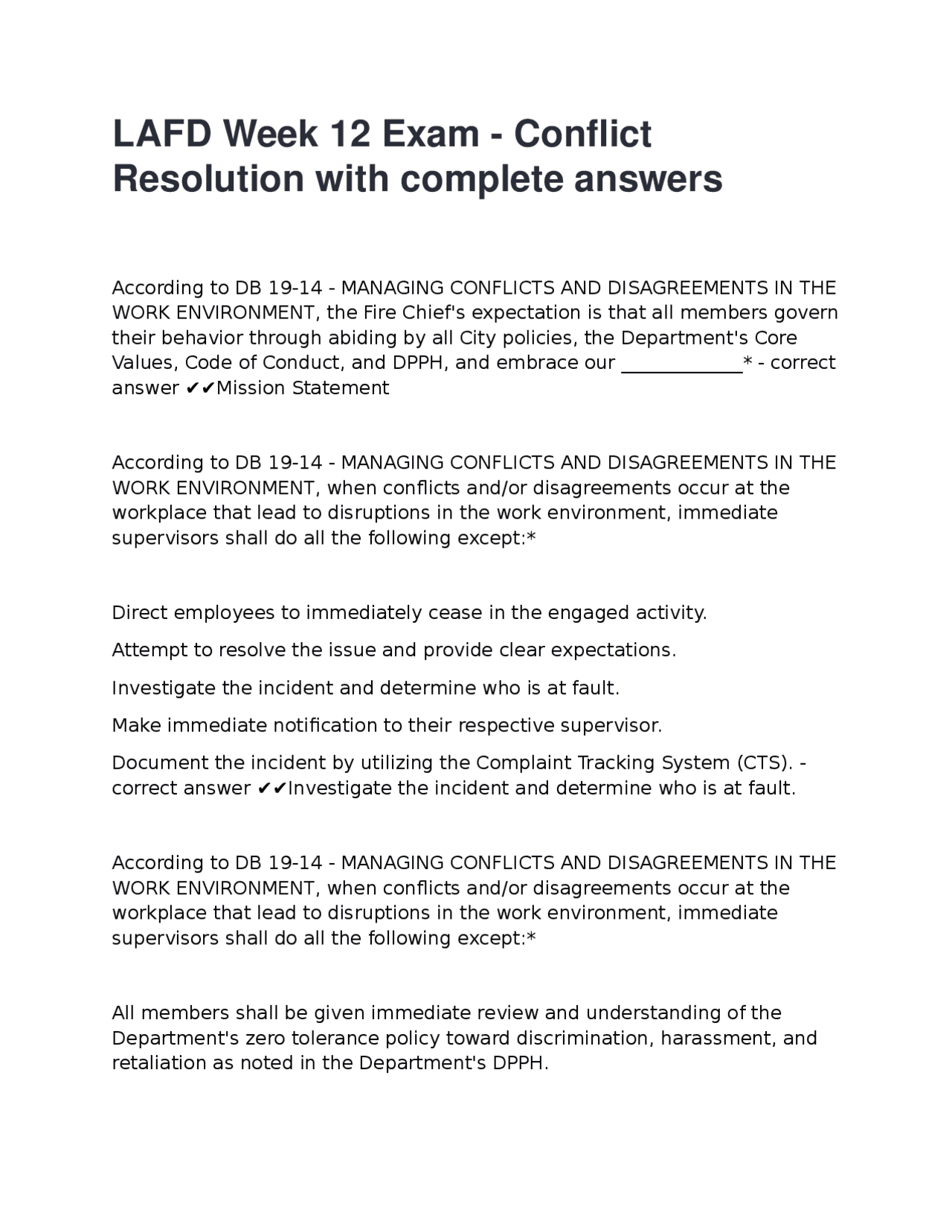 LAFD Conflict Resolution Exam Questions and Answers | Exams Advanced ...