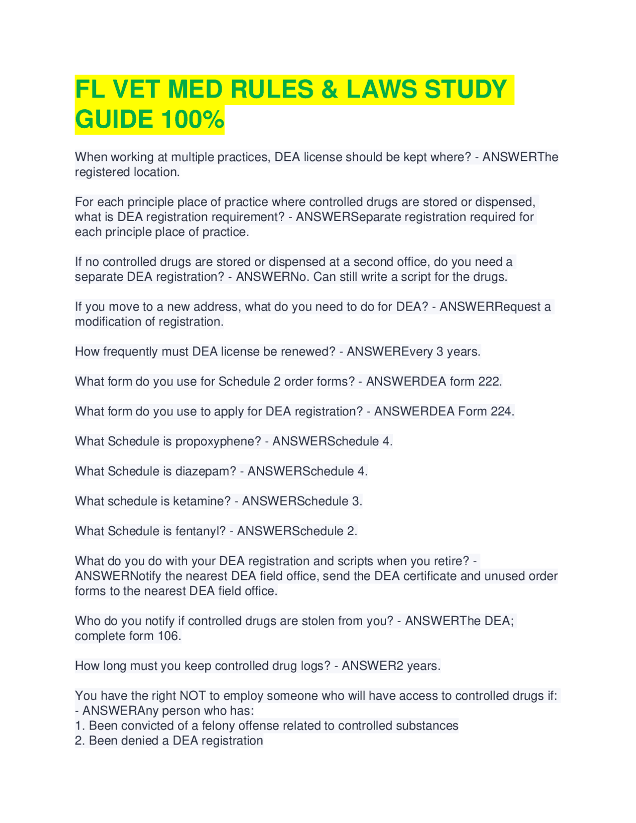 Florida Veterinary Medicine Rules and Laws Study Guide | Exams ...
