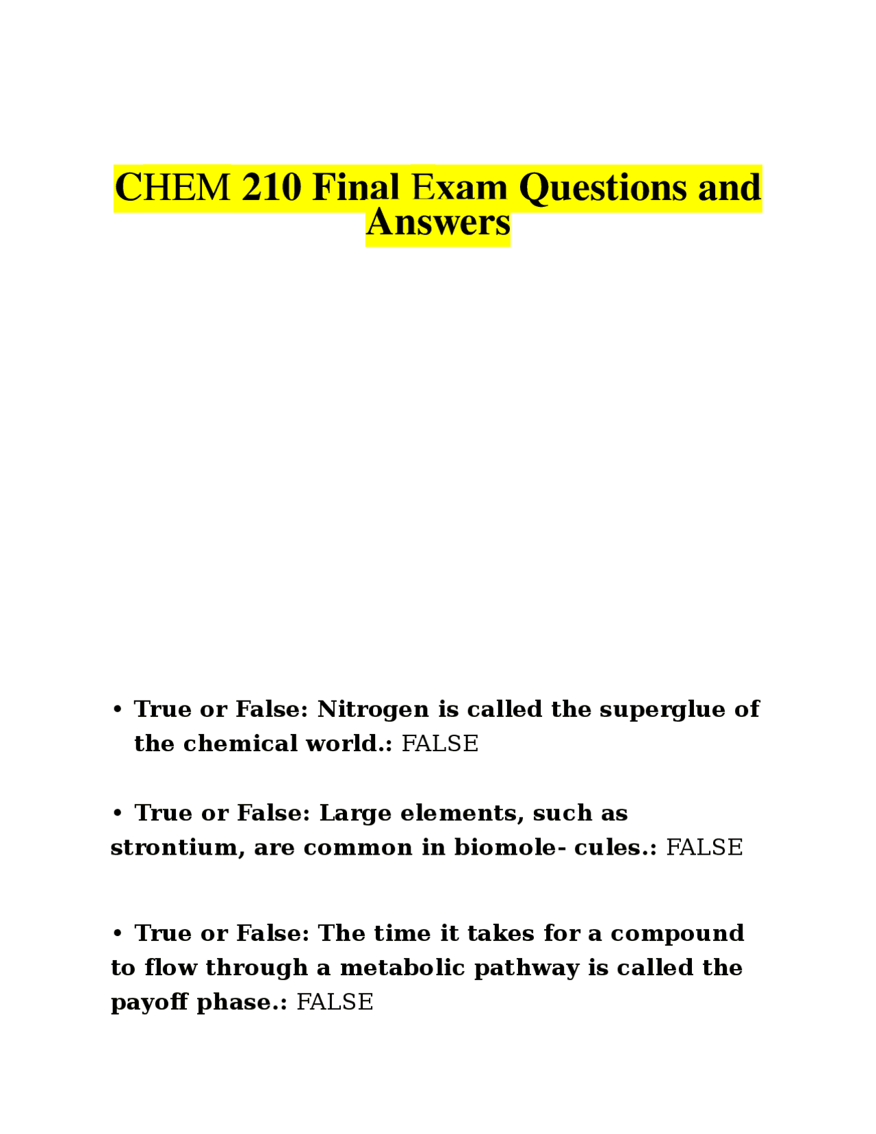 Instant Download CHEM 210 Biochemistry Final Exam Q&A | Study Guide ...