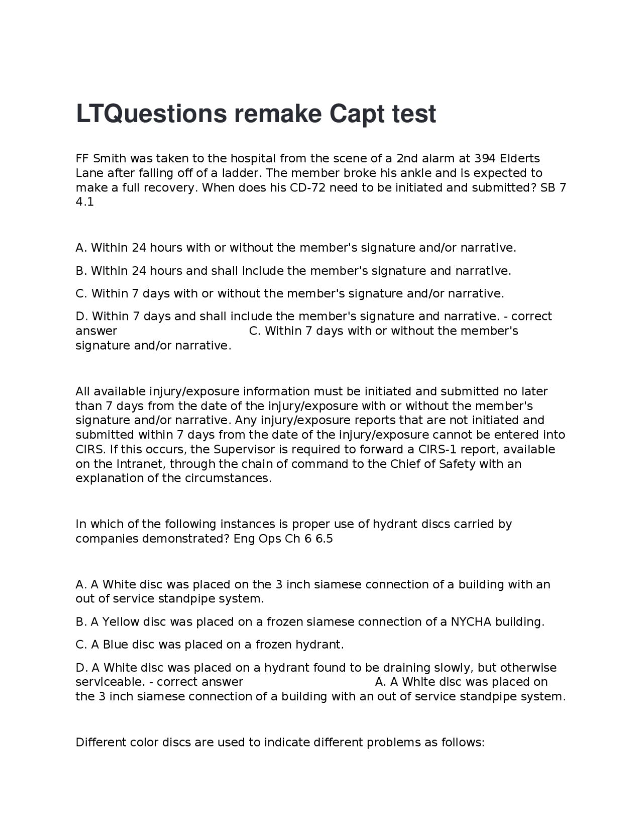 LT Questions remake Capt test with complete correct answers | Exams ...