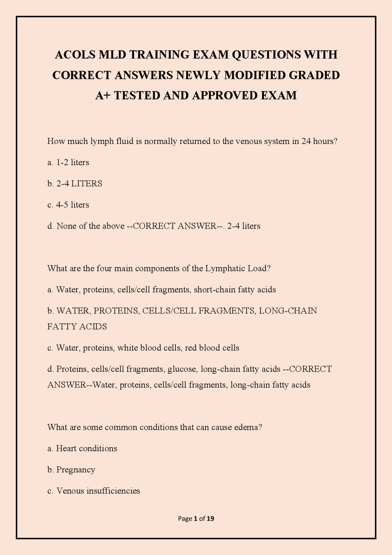 ACOLS MLD TRAINING EXAM QUESTIONS WITH CORRECT ANSWERS NEWLY MODIFIED ...
