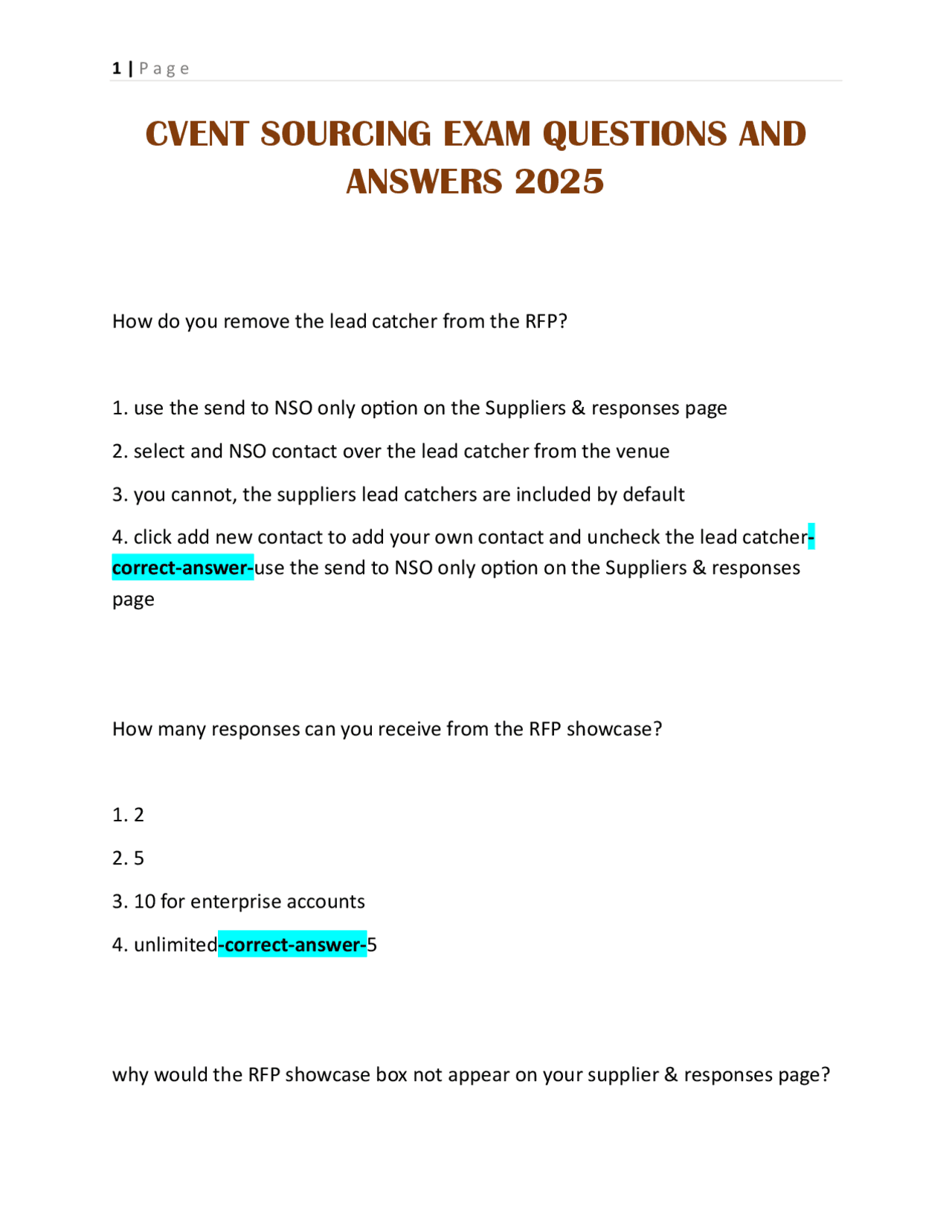 CVENT SOURCING EXAM QUESTIONS AND ANSWERS 2025 | Exams Media Management ...