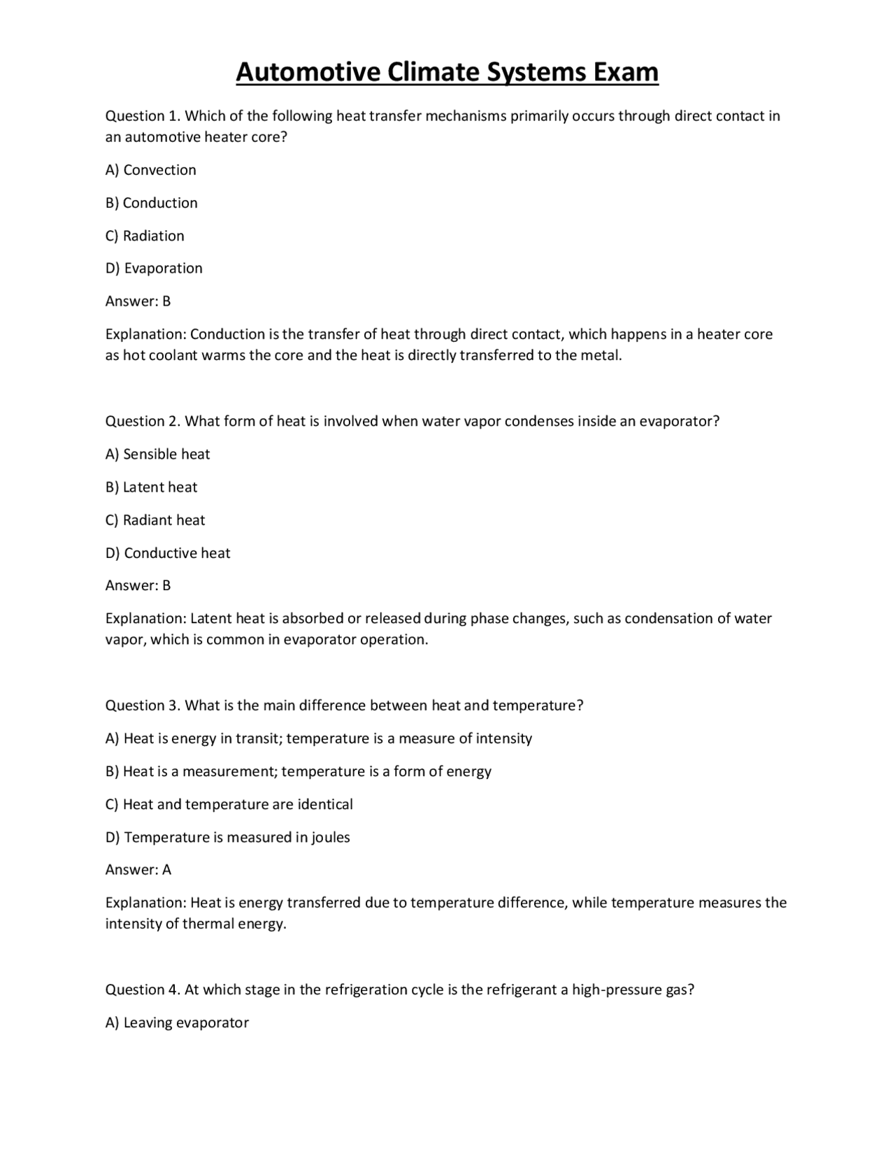 Automotive Climate Systems Exam | Exams Technology | Docsity