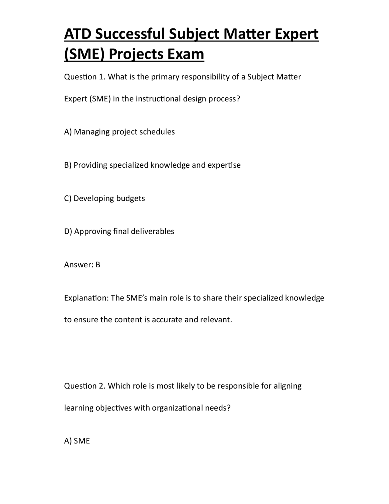 ATD Successful Subject Matter Expert (SME) Projects Exam | Exams ...