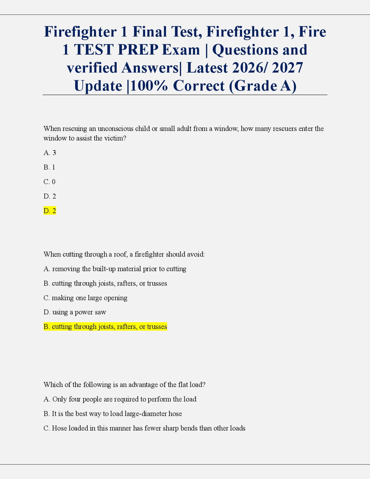 Firefighter 1 Final Test, Firefighter 1, Fire 1 TEST PREP Exam | Q & A ...