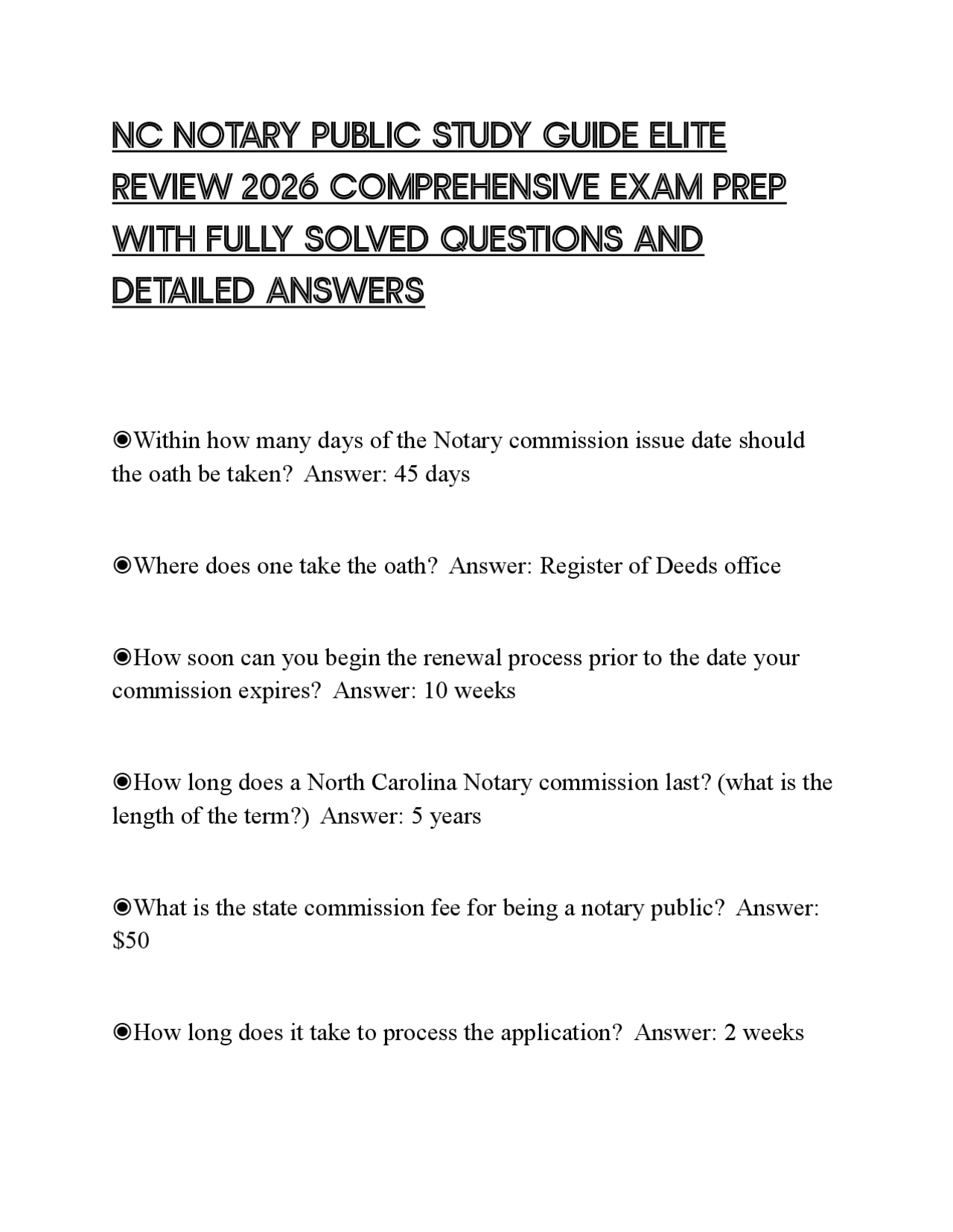 NC NOTARY PUBLIC STUDY GUIDE ELITE REVIEW 2026 COMPREHENSIVE EXAM PREP ...