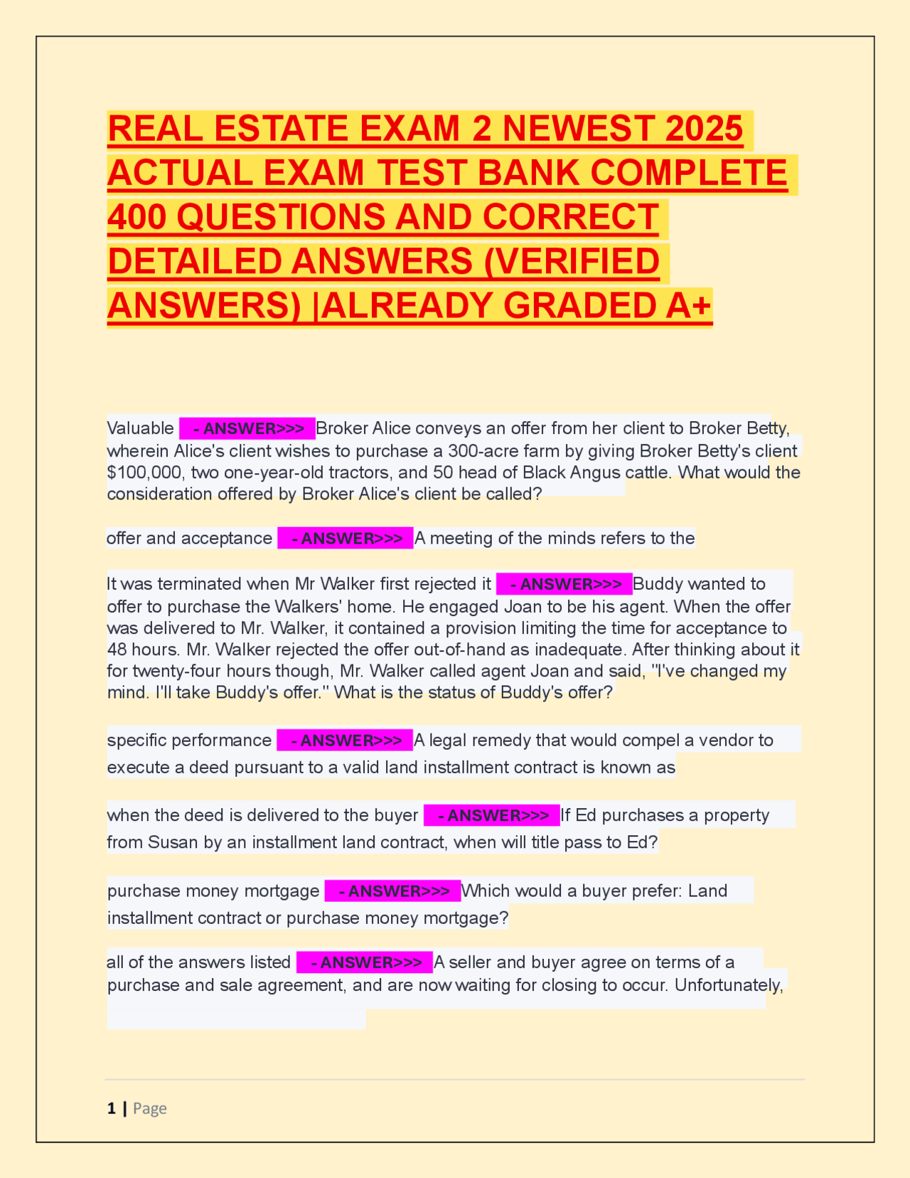REAL ESTATE EXAM 2 NEWEST 2025 ACTUAL EXAM TEST BANK COMPLETE 400 ...