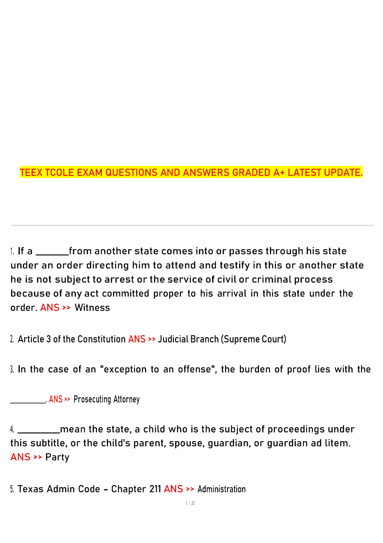 TEEX TCOLE Exam – Questions and Answers Graded A+ (Latest Update ...