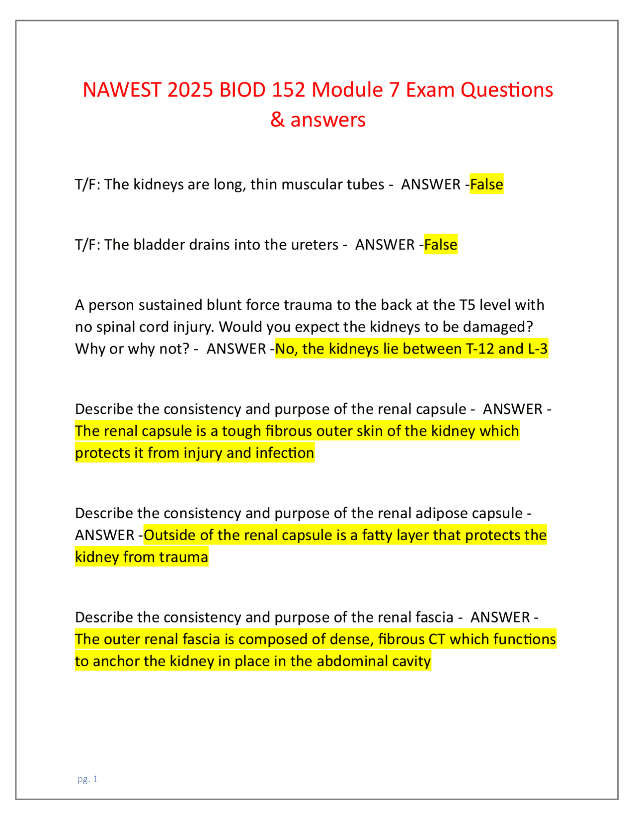 2025 BIOD 152 Module 7 Exam Questions & answers | Exams Medicine | Docsity