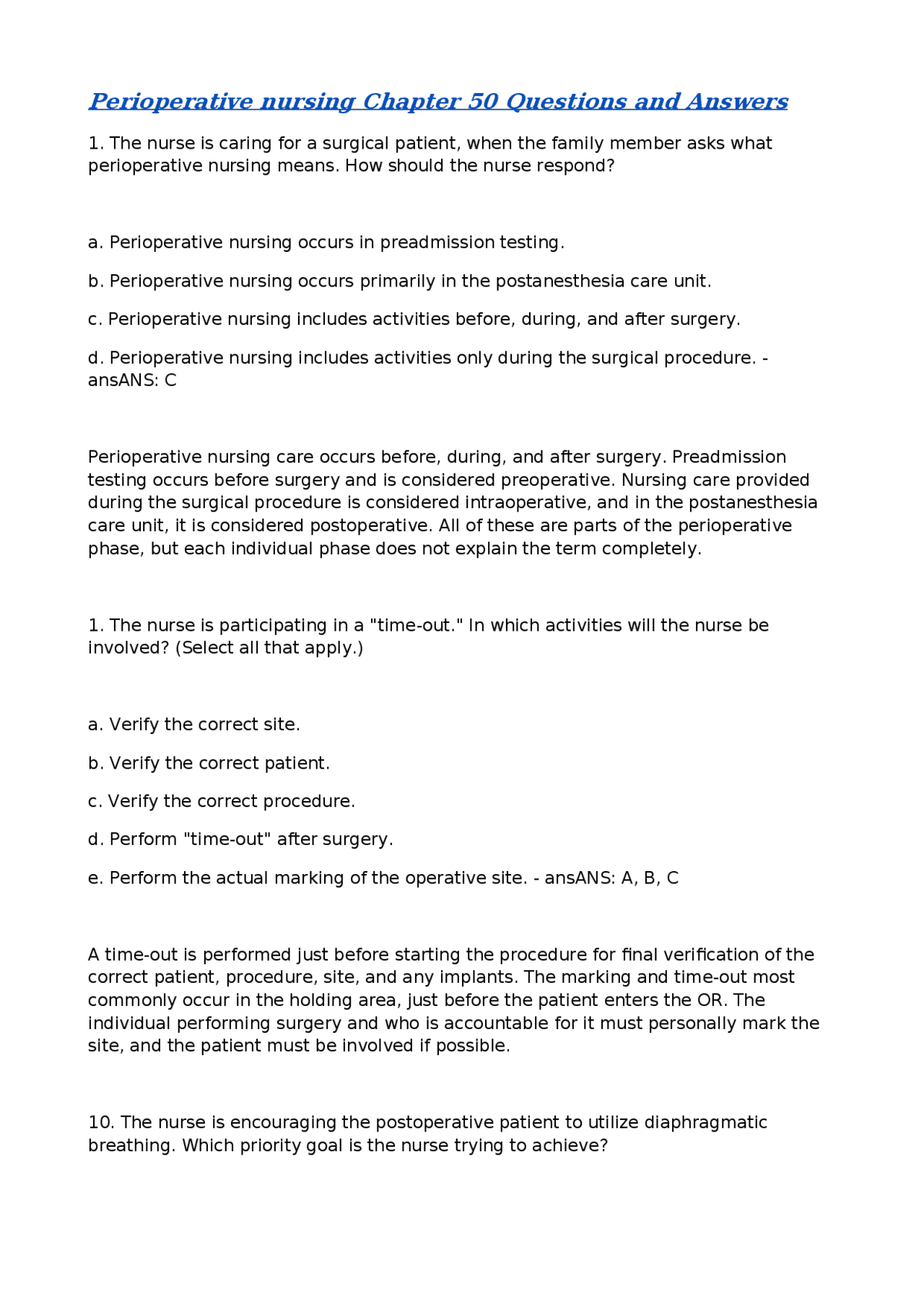 Perioperative nursing Chapter 50 Questions and Answers | Exercises ...