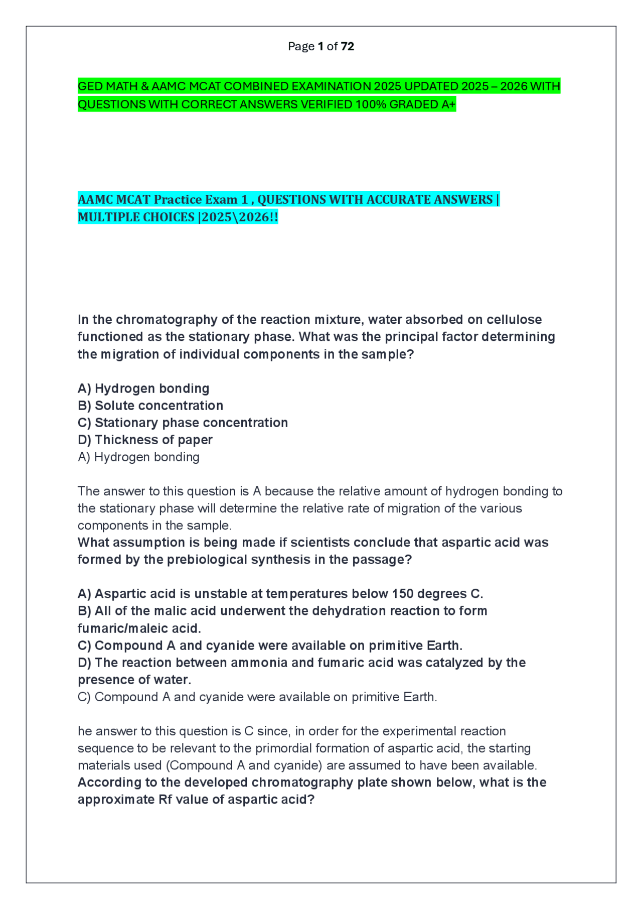 GED MATH & AAMC MCAT COMBINED EXAMINATION 2025 UPDATED 2025 – 2026 WITH ...