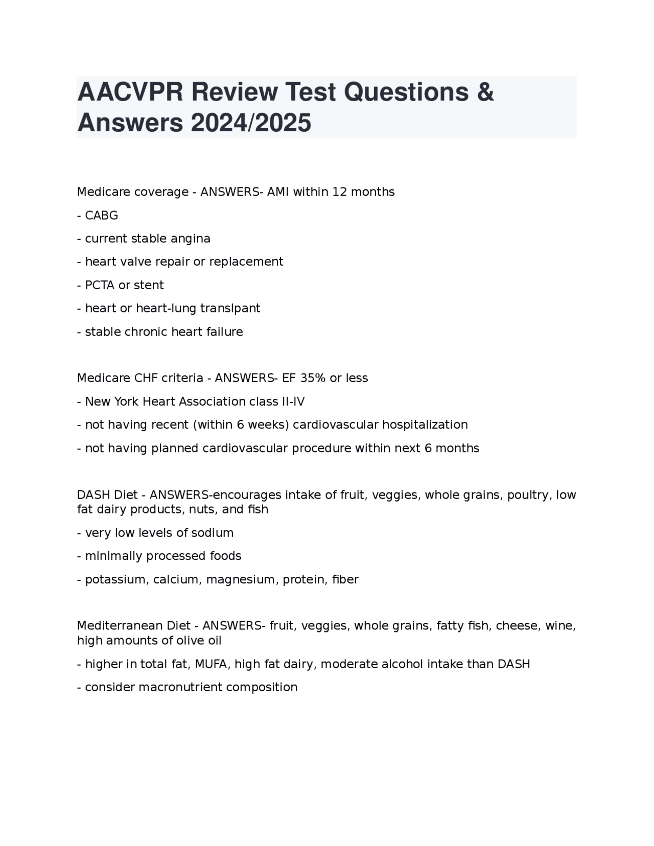 AACVPR Review Test Questions & Answers | Exams Advanced Education | Docsity
