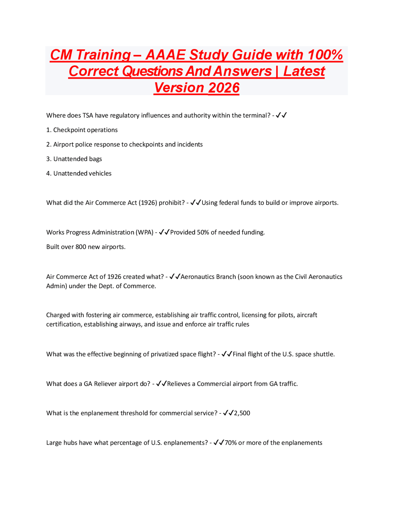 CM Training – AAAE Study Guide with 100% Correct Questions And Answers ...