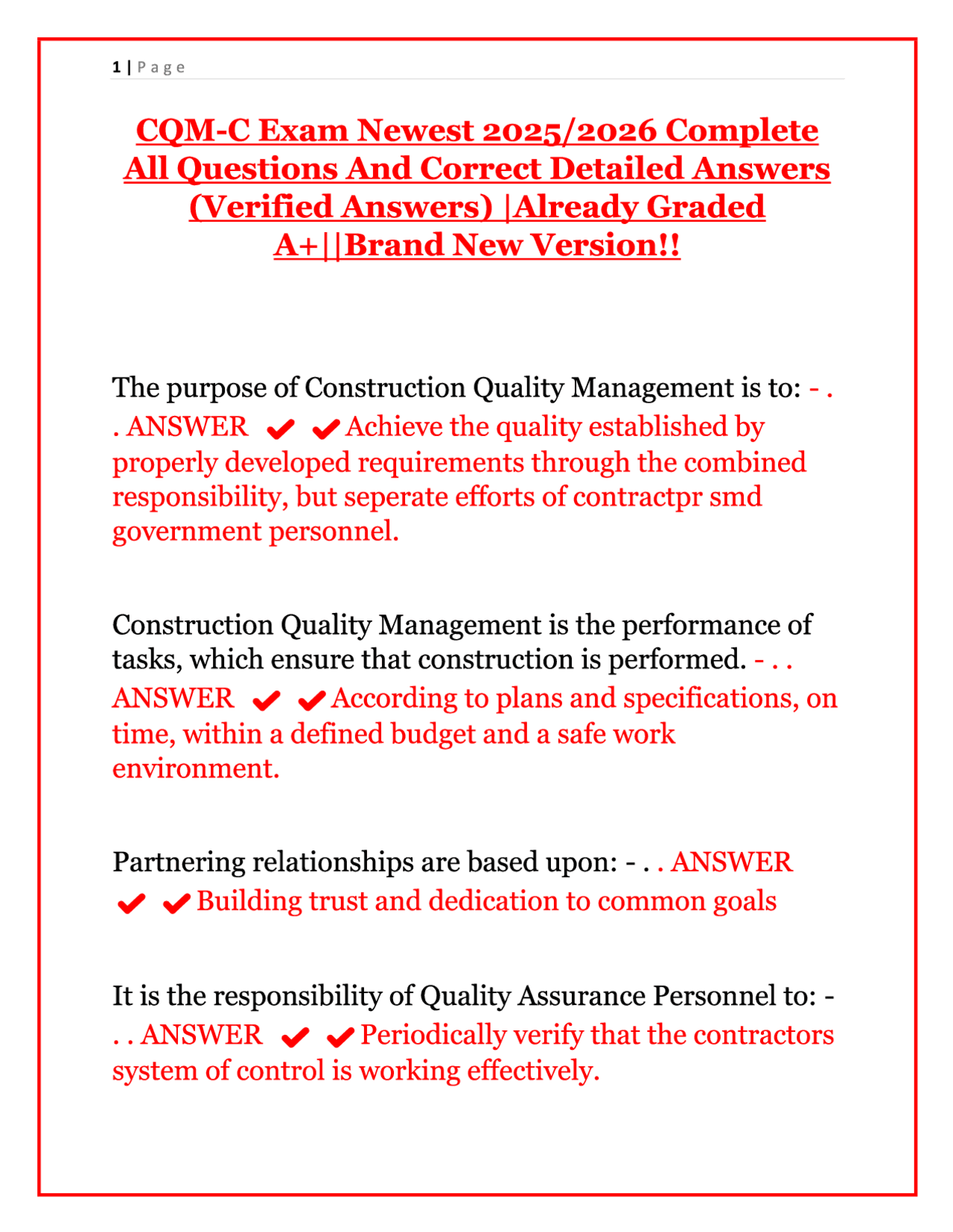 COM-C Exam & Construction Quality Management (CQM) 2025/2026 | Complete ...