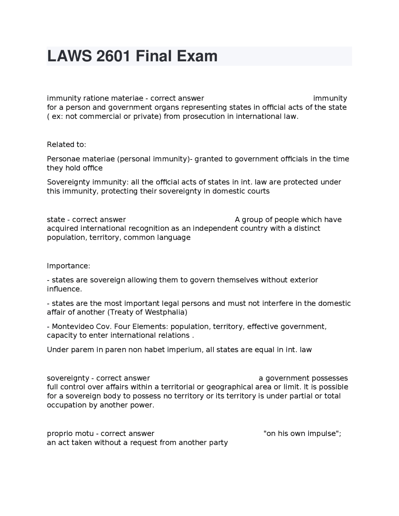 LAWS 2601 Final Exam Questions With Correct Detailed Answers | Exams ...