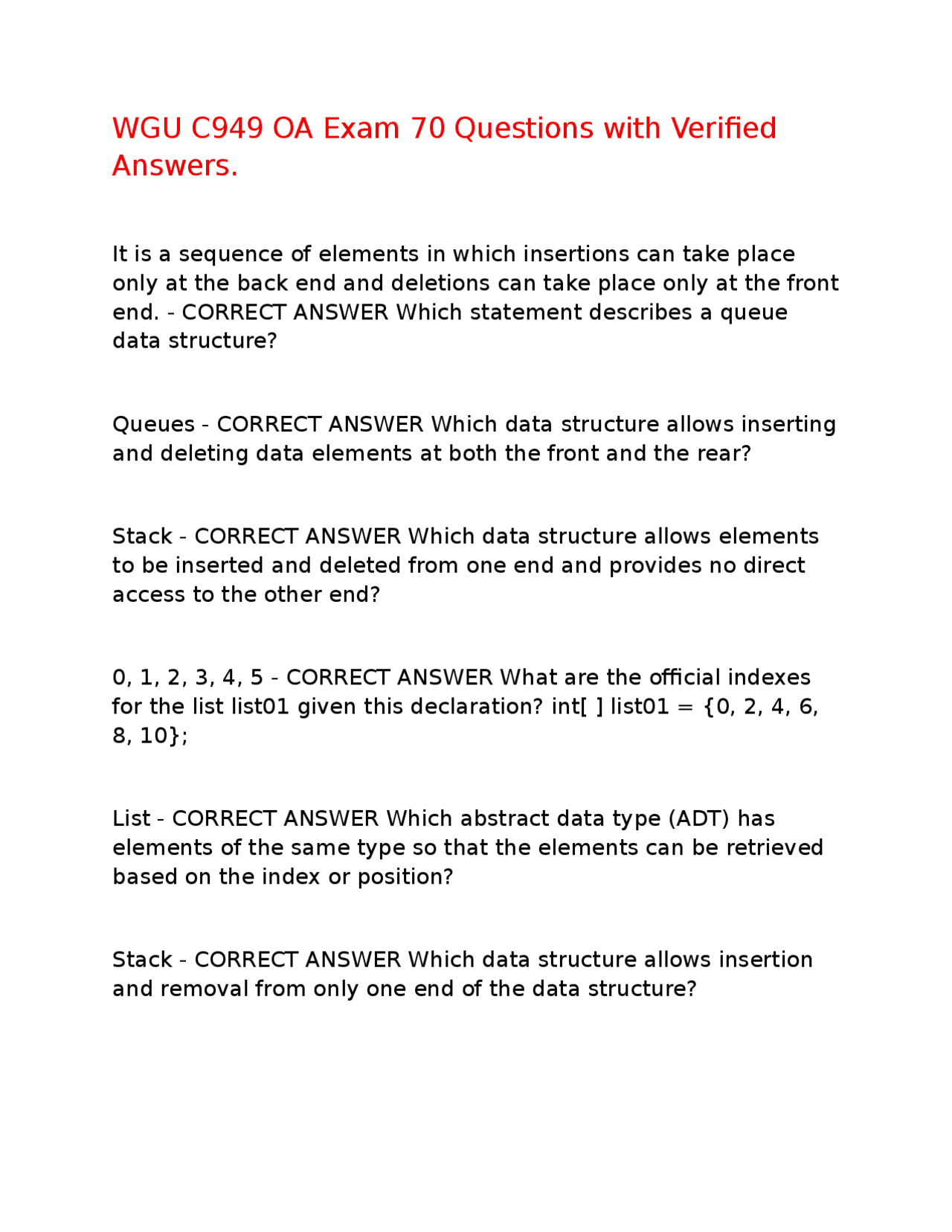 WGU C949 OA Exam 70 Questions with Verified Answers,100%CORRECT | Exams ...