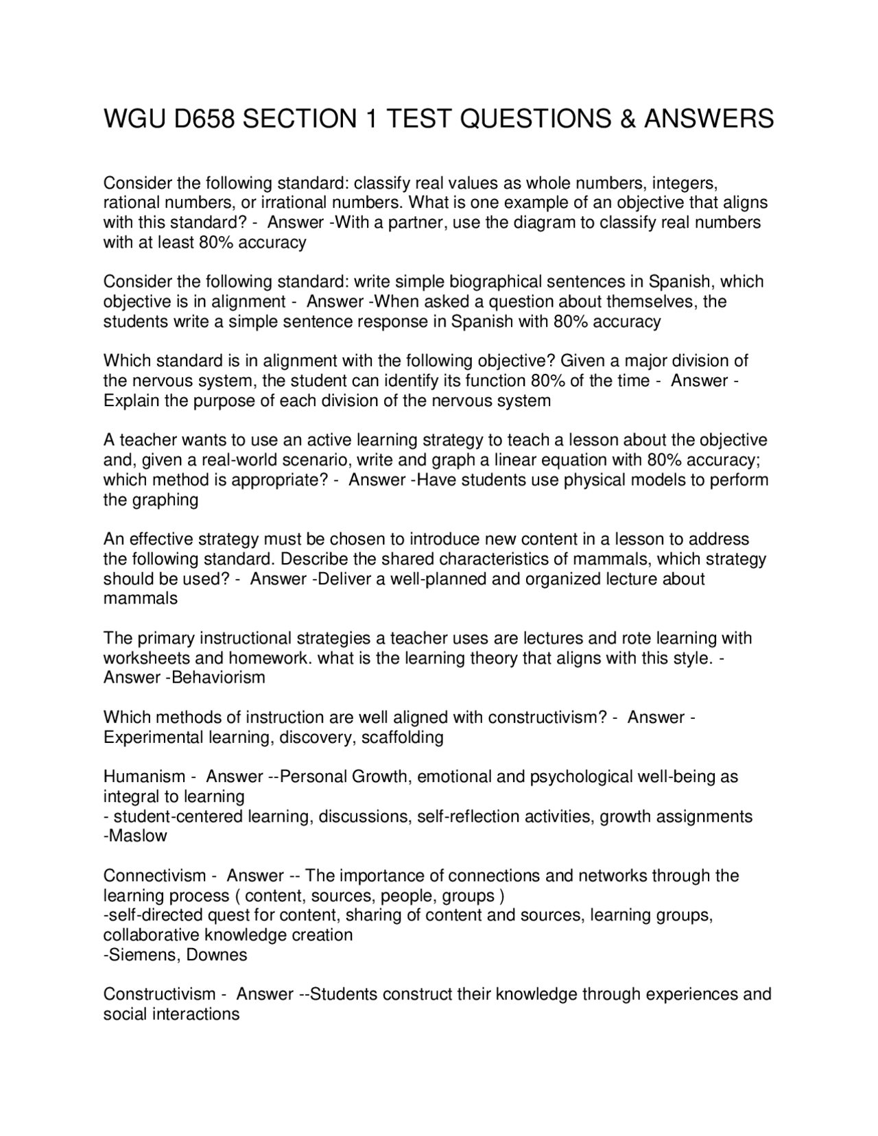 WGU D658 SECTION 1 TEST QUESTIONS & ANSWERS | Exams Social Sciences ...