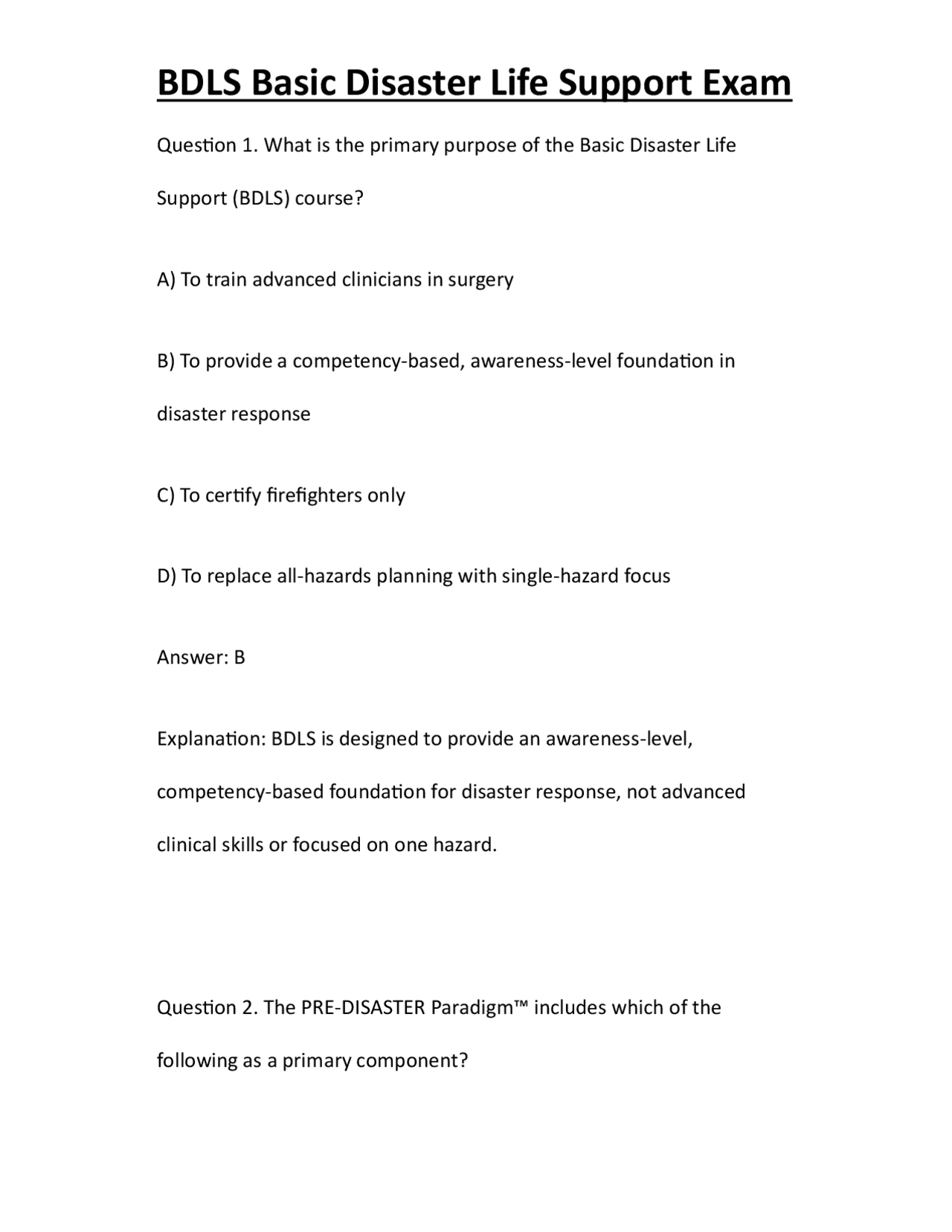 BDLS Basic Disaster Life Support Exam | Exams Technology | Docsity