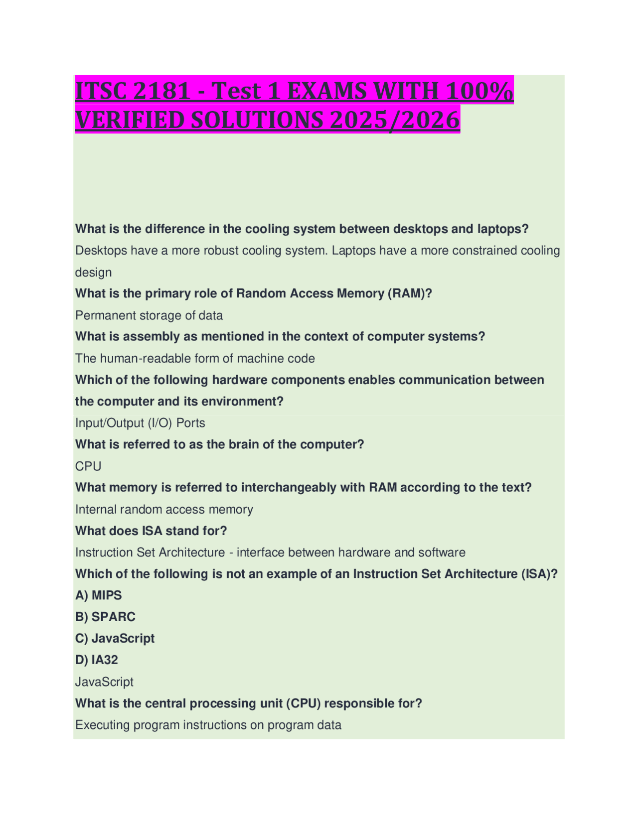 ITSC 2181 - Test 1 EXAMS WITH 100% VERIFIED SOLUTIONS 2025/2026 | Exams ...