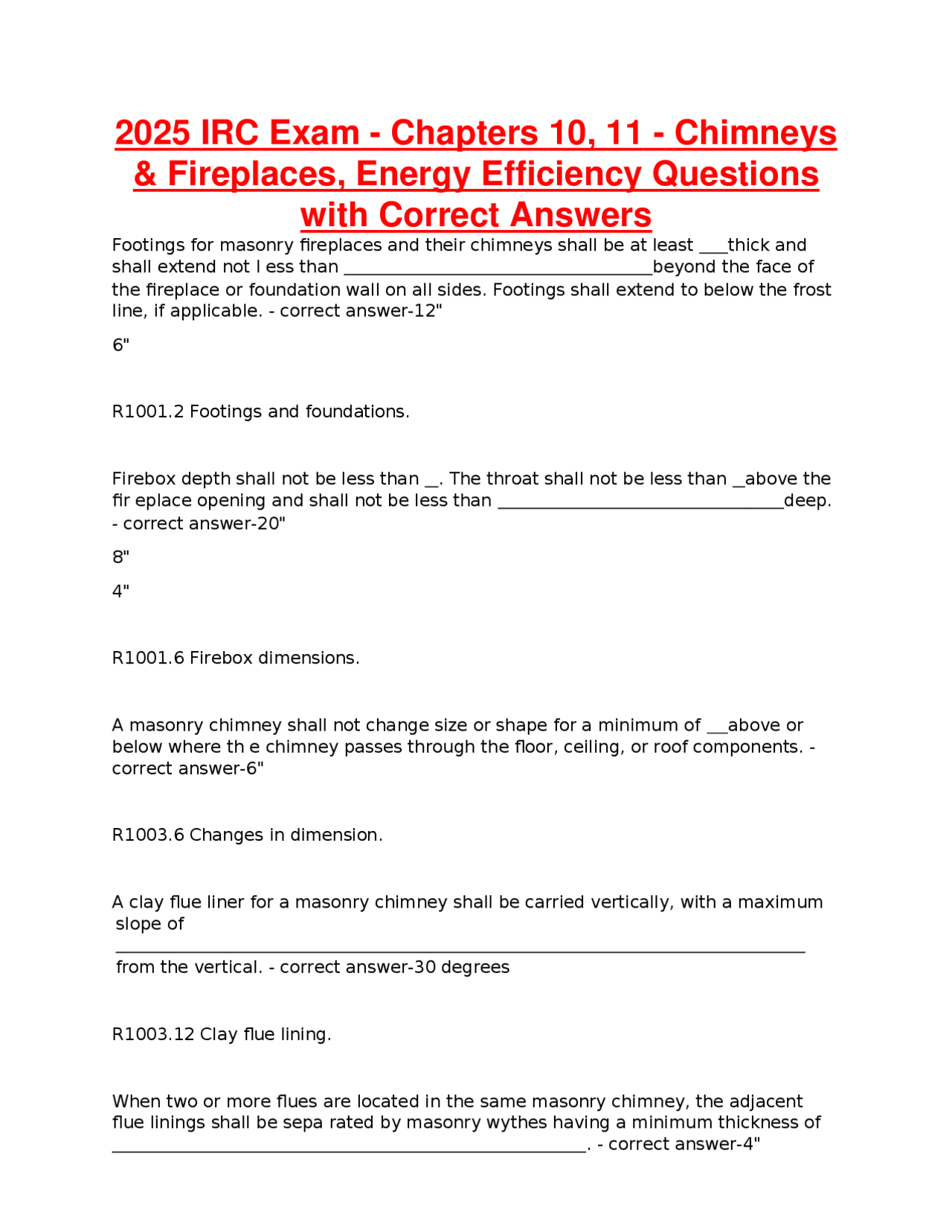 2025 IRC Exam - Chapters 10, 11 - Chimneys & Fireplaces, Energy ...