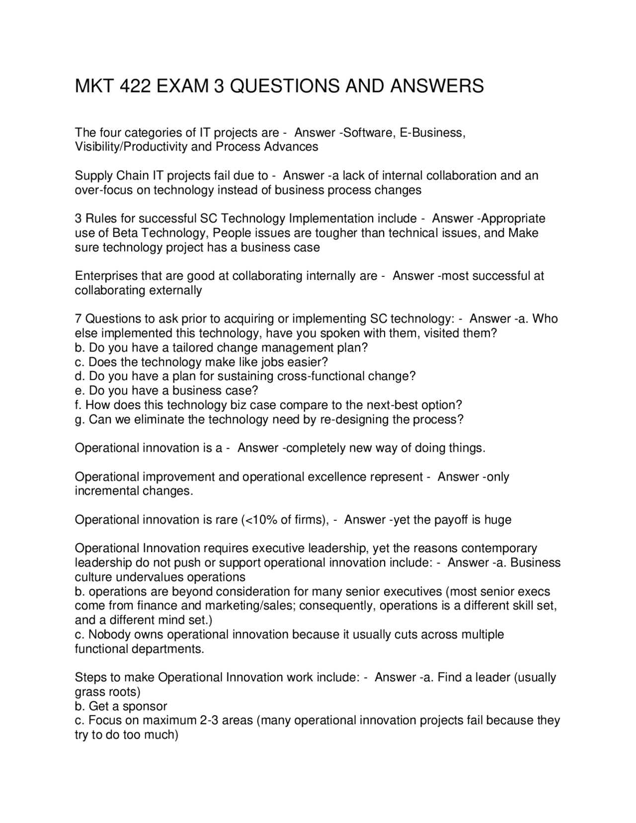 MKT 422 EXAM 3 QUESTIONS AND ANSWERS | Exams Social Sciences | Docsity