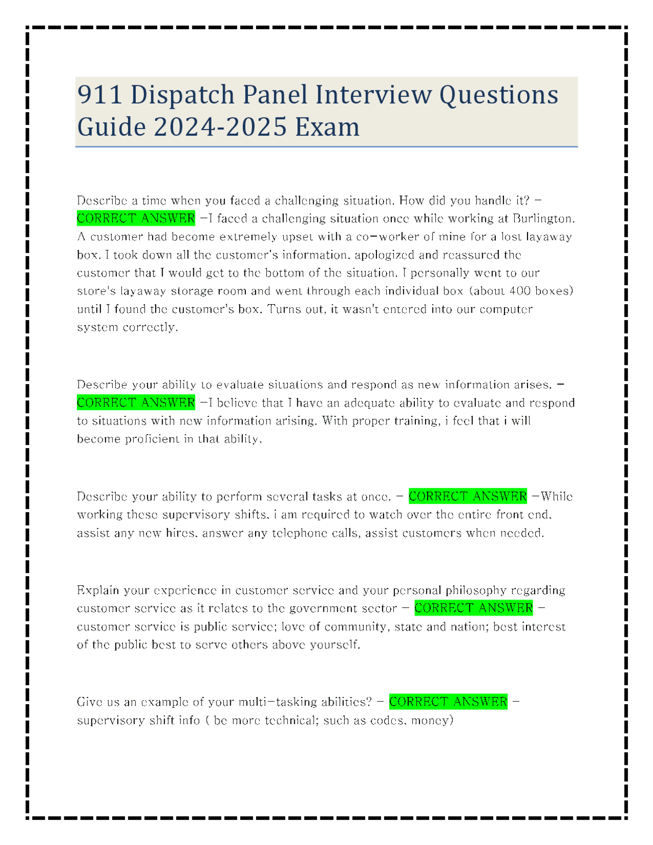 911 Dispatch Panel Interview Questions Guide 2024-2025 Exam | Quizzes ...