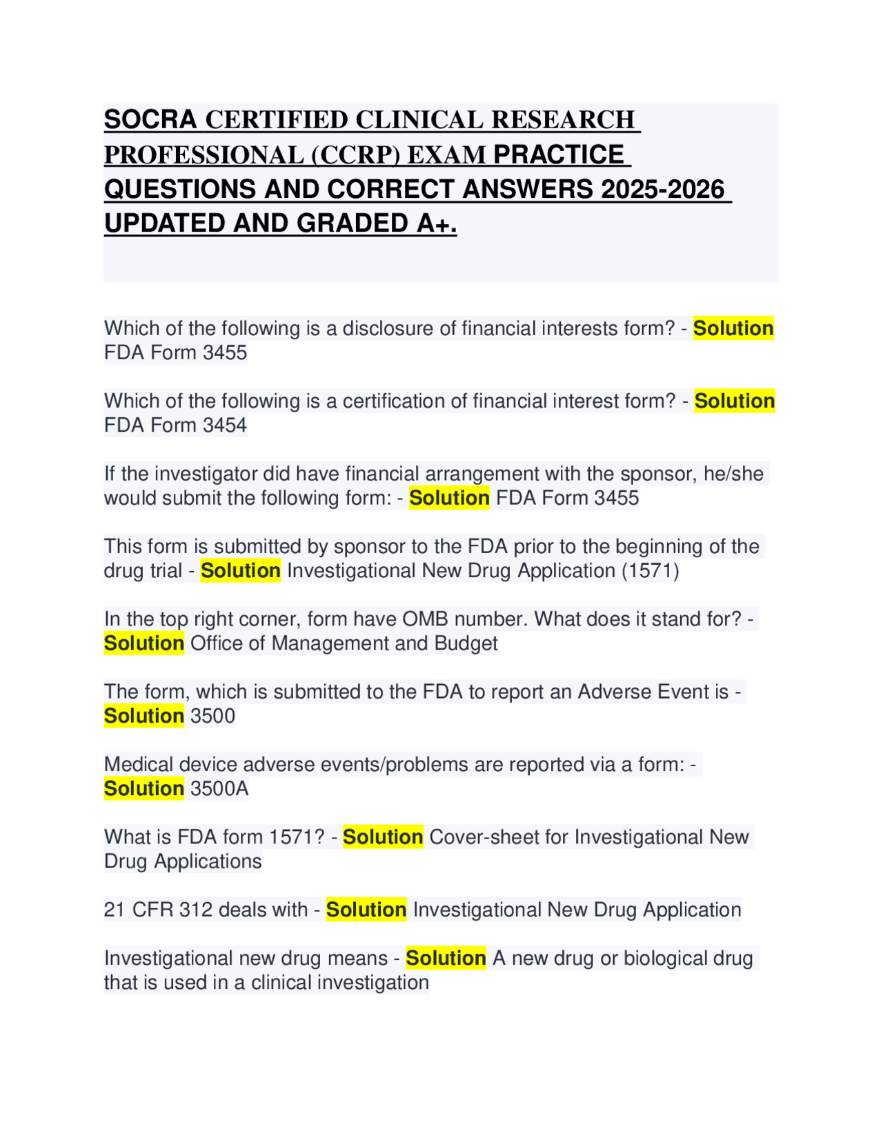 SOCRA CCRP Exam Practice Questions and Answers 2025-2026 | Exams ...