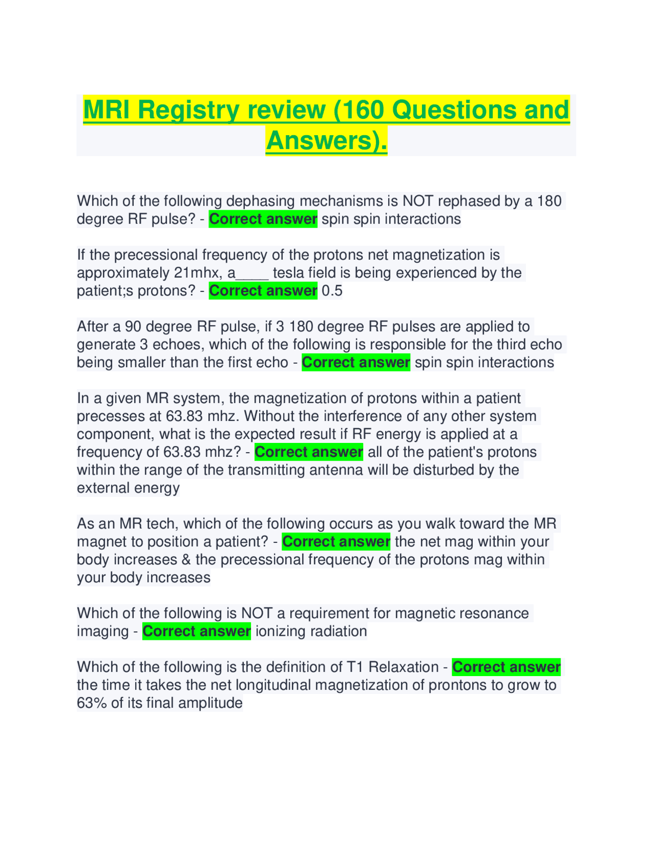 MRI Registry Review: 160 Questions and Answers for Exam Preparation ...