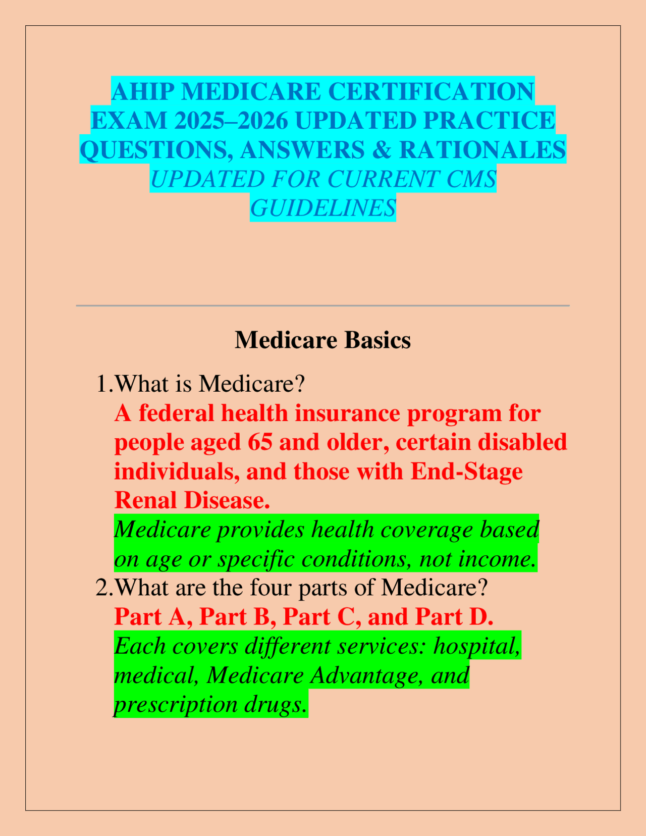 AHIP Medicare Certification Exam Practice Questions 2025-2026 | Exams ...