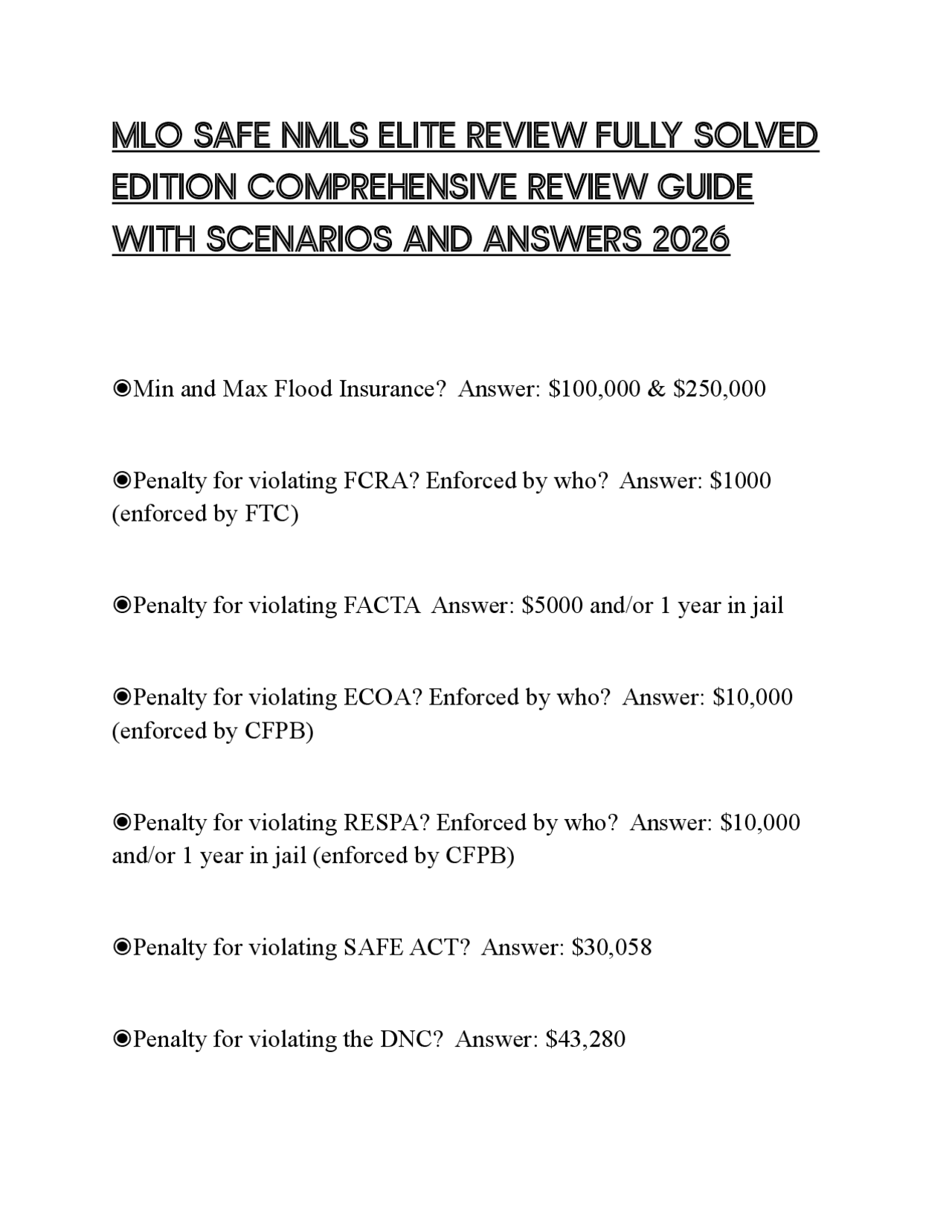MLO SAFE NMLS ELITE REVIEW FULLY SOLVED EDITION COMPREHENSIVE REVIEW ...