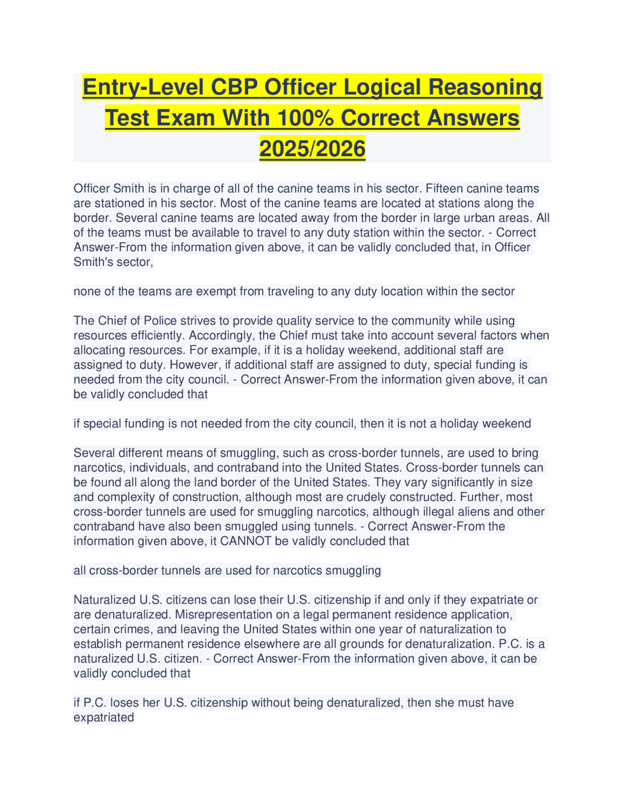 CBP Officer Logical Reasoning Test Exam 2025/2026 | Exams Advanced ...