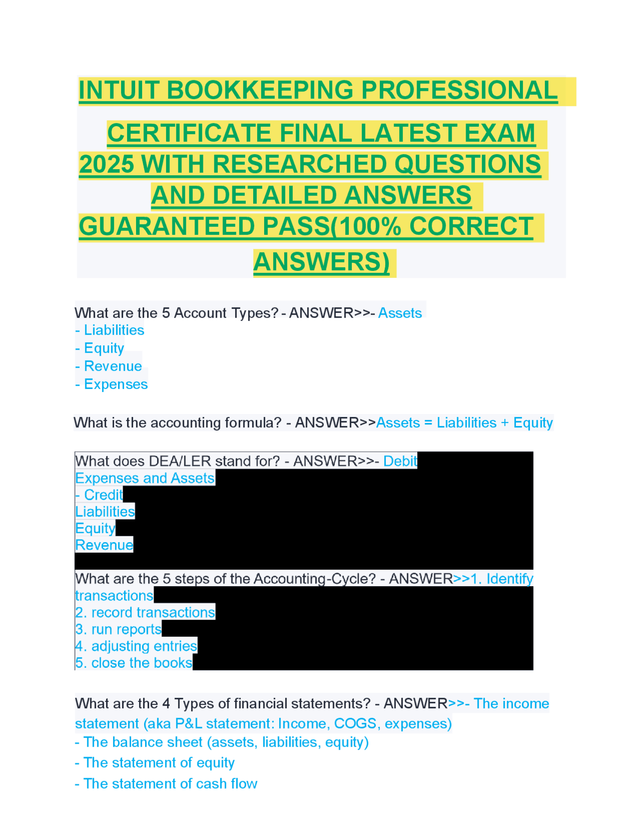 INTUIT BOOKKEEPING PROFESSIONAL CERTIFICATE FINAL LATEST EXAM 2025 WITH ...