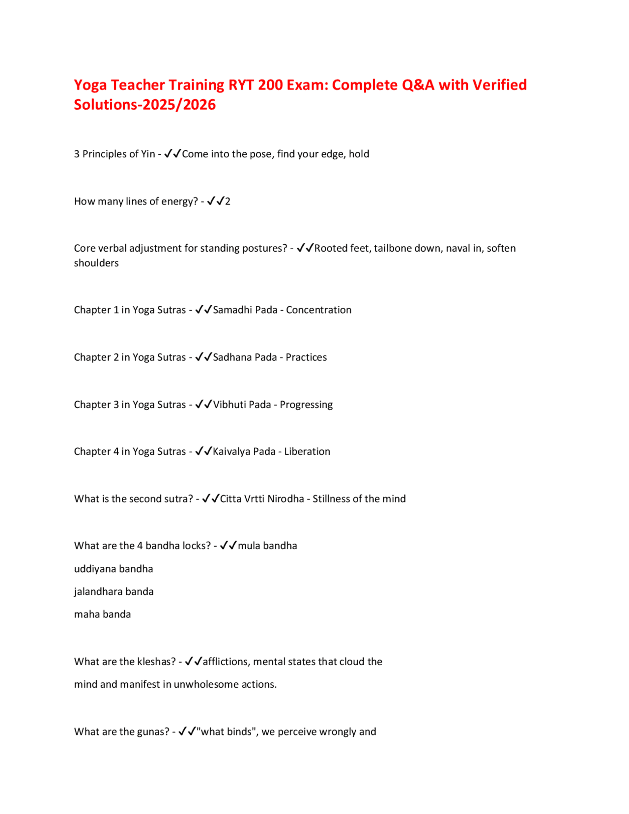 Yoga Teacher Training RYT 200 Exam: Complete Q&A with Verified ...