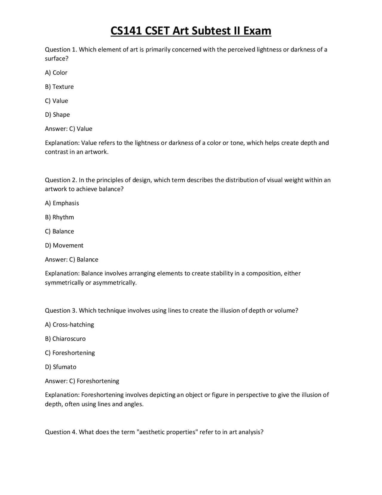CS141 CSET Art Subtest II Exam | Exams Technology | Docsity