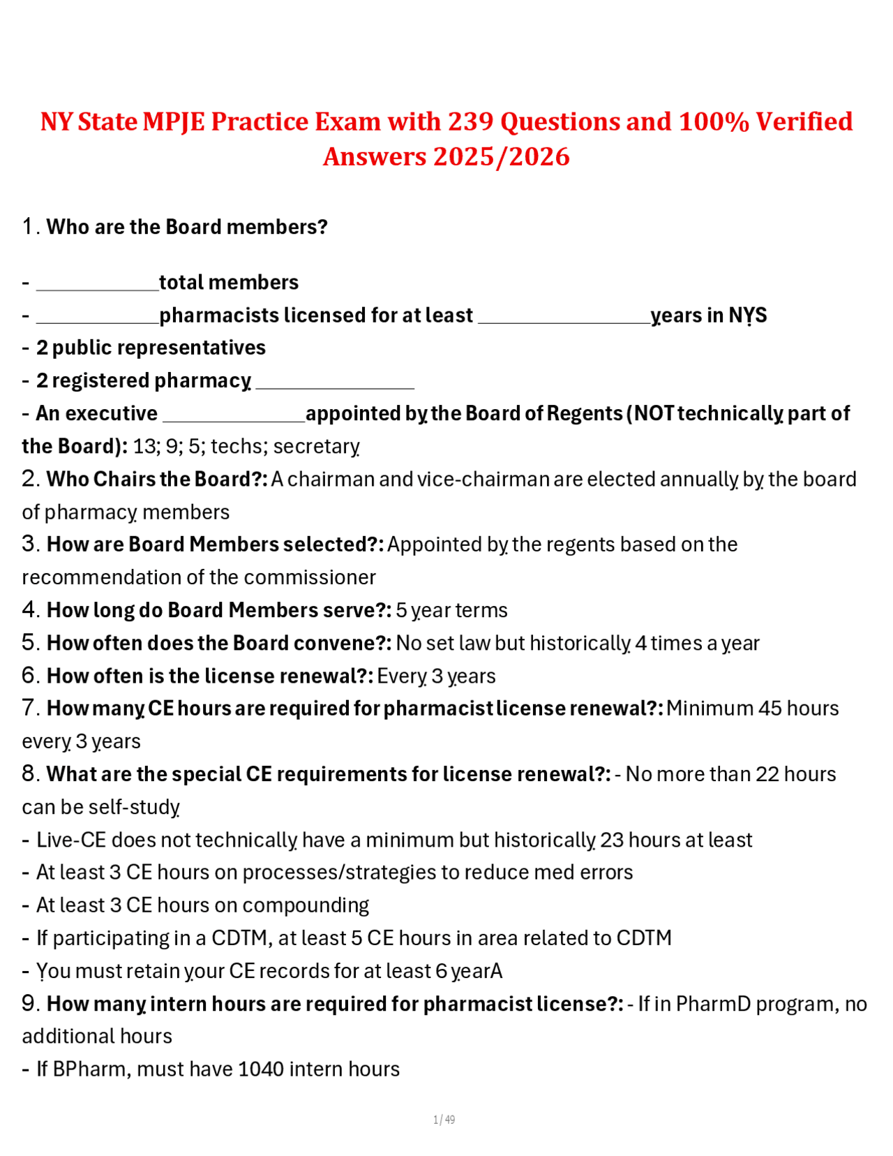 NY State MPJE Practice Exam: 239 Questions with Verified Answers (2025/ ...