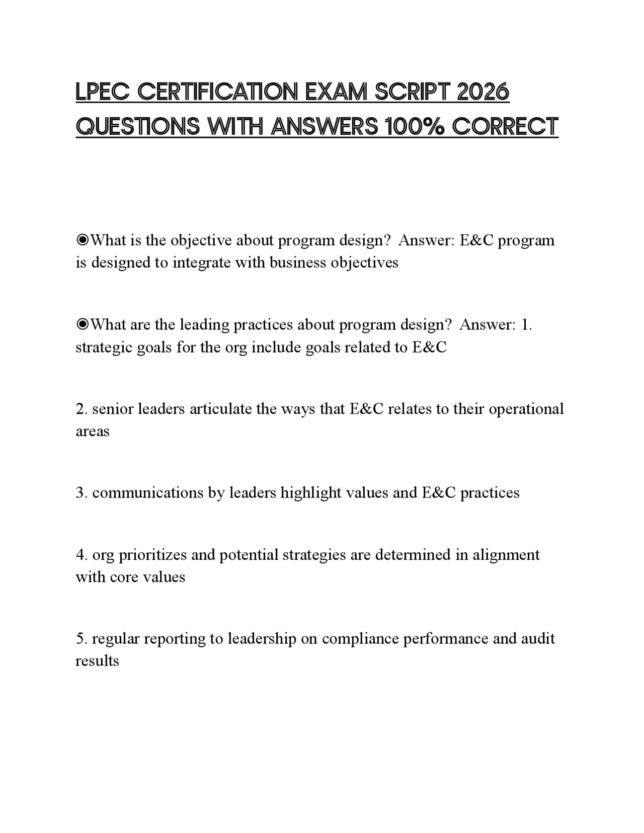 LPEC CERTIFICATION EXAM SCRIPT 2026 QUESTIONS WITH ANSWERS 100% CORRECT ...