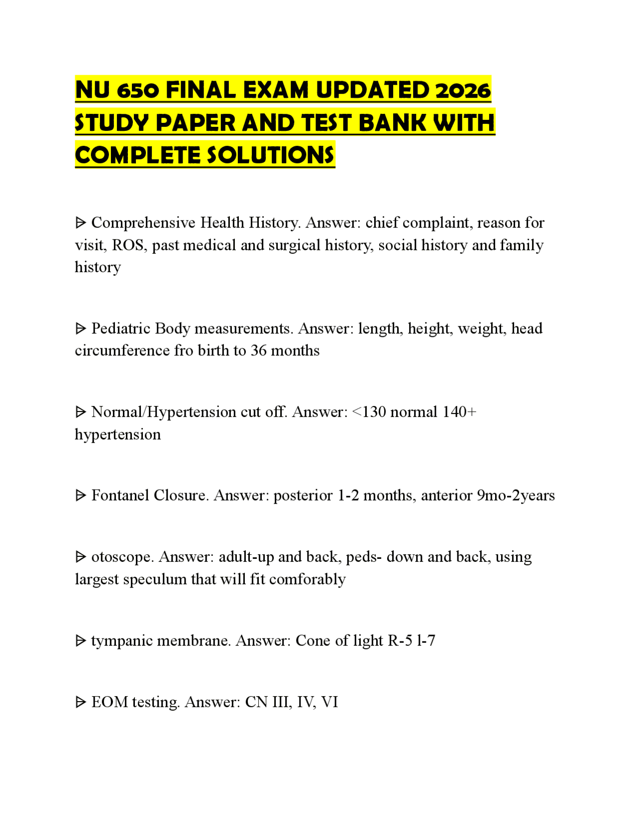 NU 650 FINAL EXAM UPDATED 2026 STUDY PAPER AND TEST BANK WITH COMPLETE ...