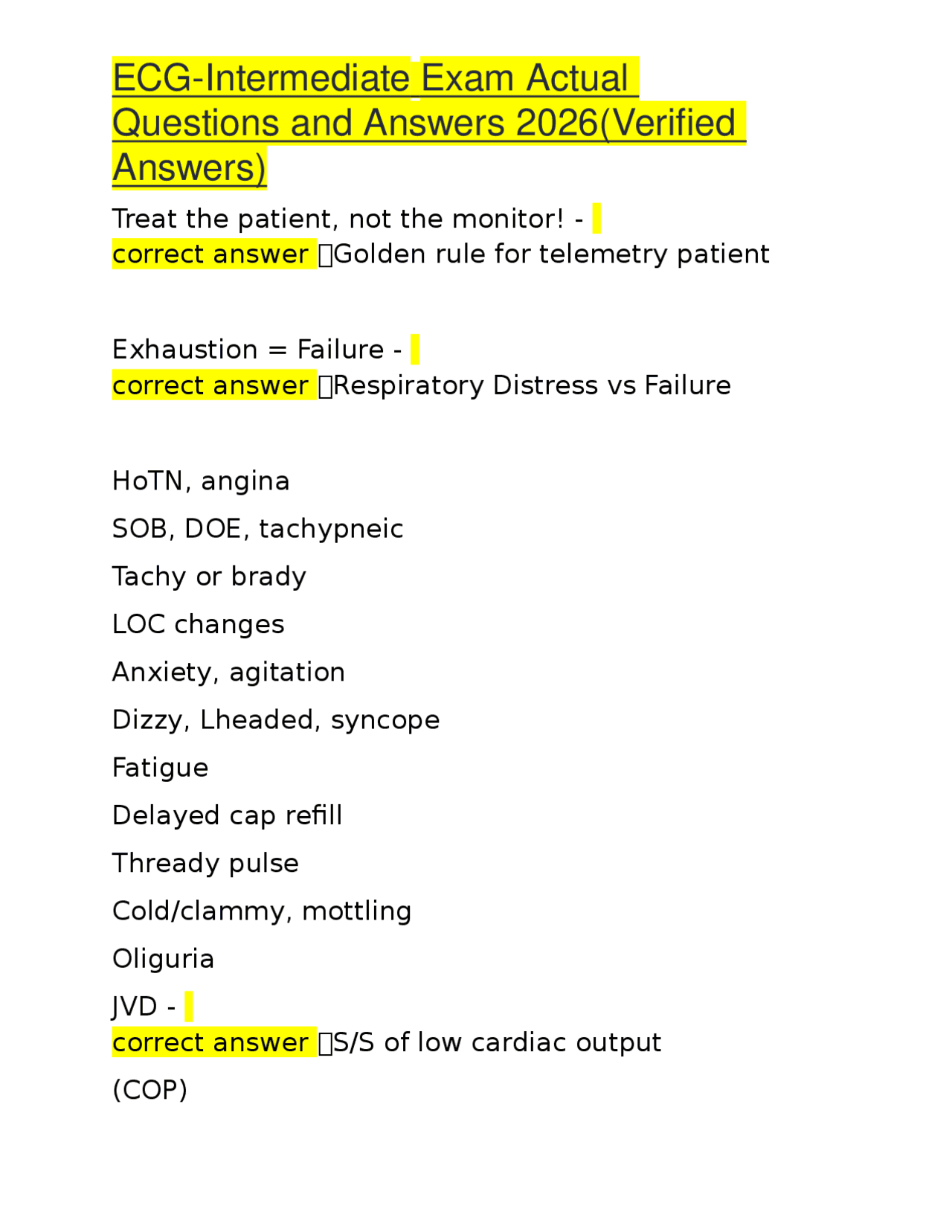 ECG Interpretation: Exam Questions and Answers | Exams Medicine | Docsity